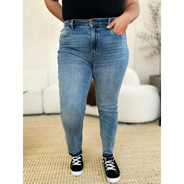 Judy Blue Full Size Mid Rise Rigid Magic Release Hem Jeans - Walmart.com