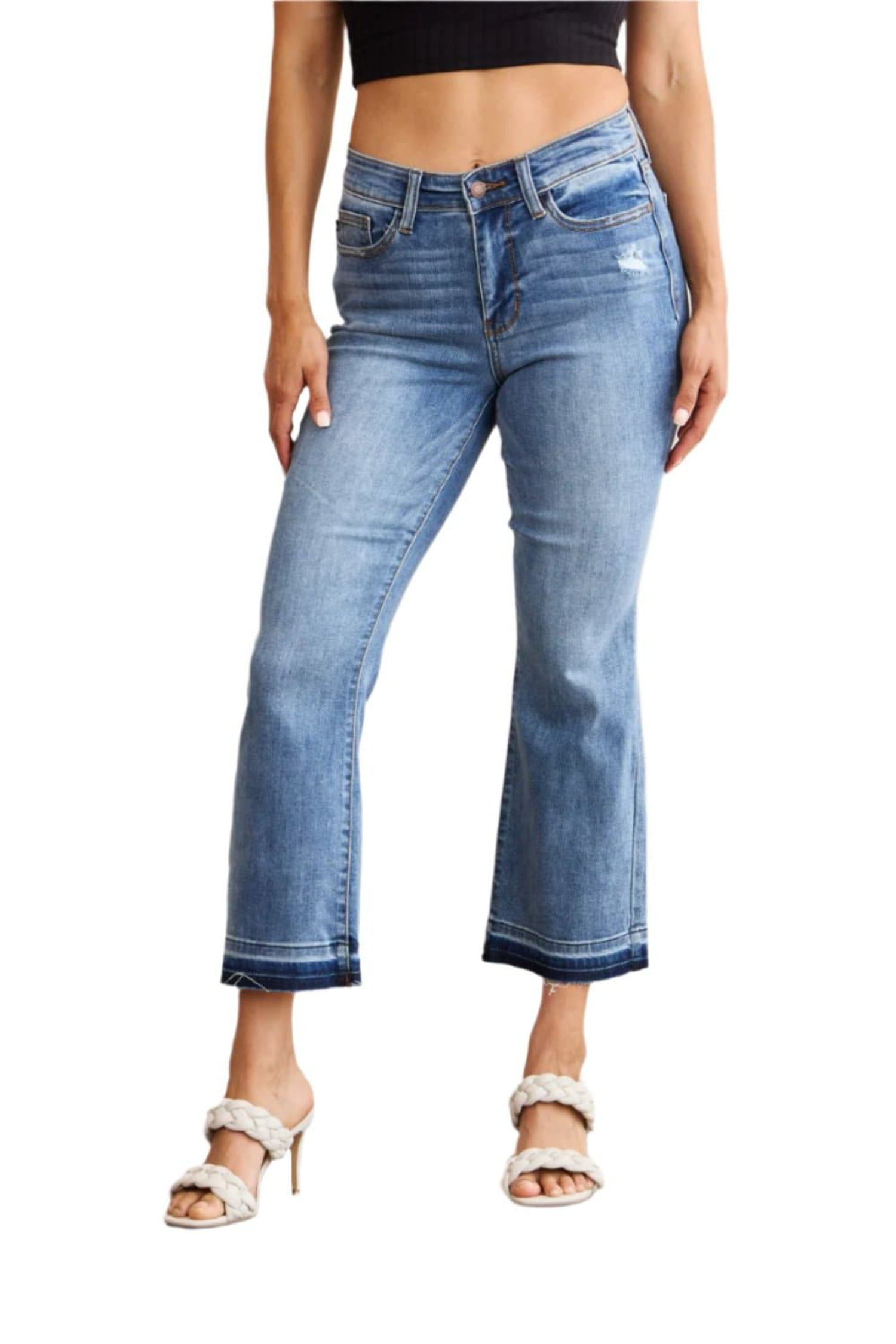 Judy Blue Full Size Release Hem Cropped Bootcut Jeans - Walmart.com