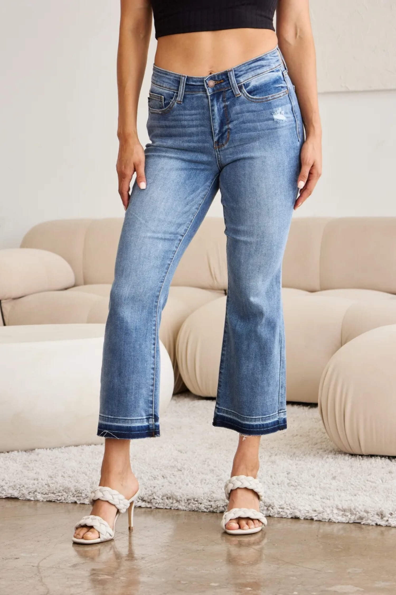 Judy Blue Full Size Release Hem Cropped Bootcut Jeans - Walmart.com