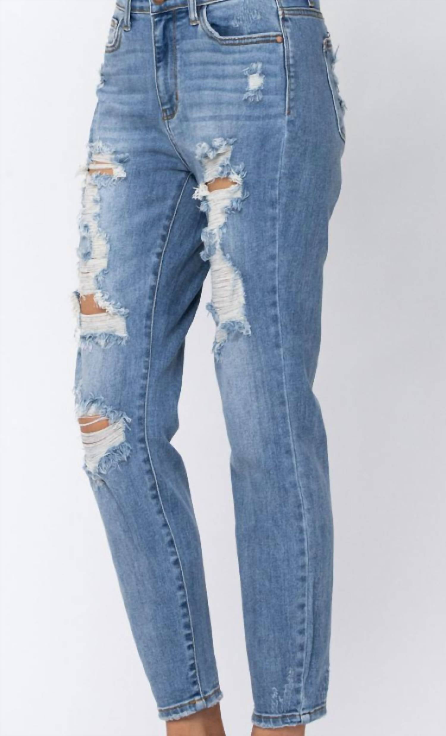 Judy Blue Hi Rise Destroyed Boyfriend Jeans - Walmart.com