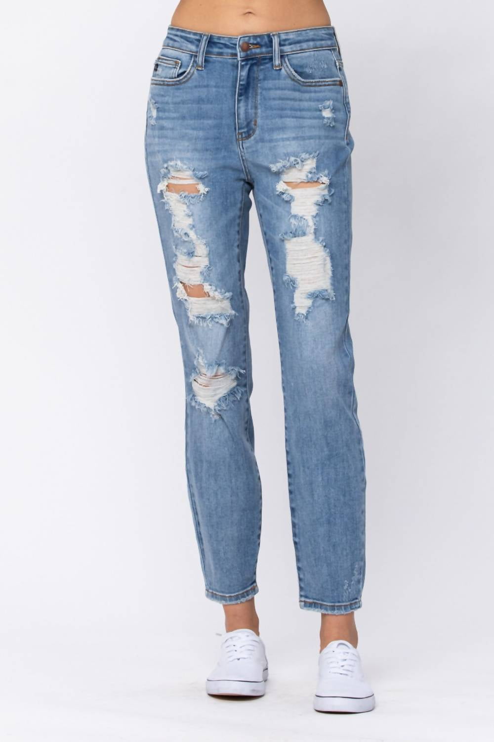 Judy Blue High Waist Destroyed Boyfriend Jeans - Walmart.com