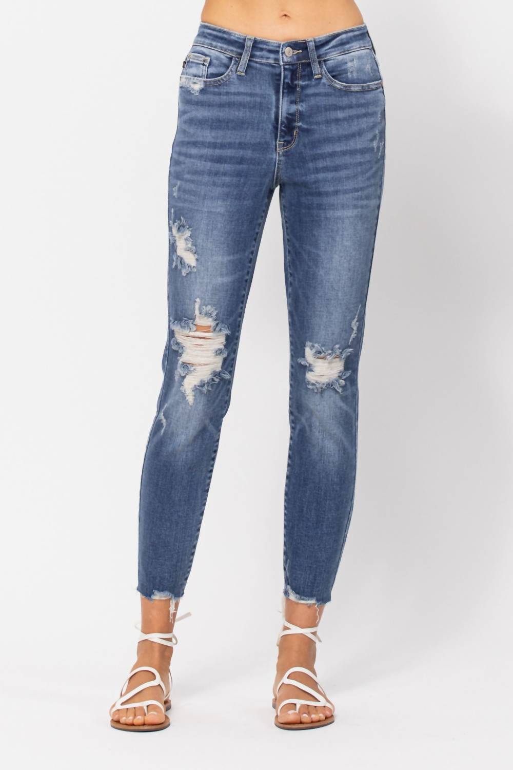 Judy Blue High Waist Destroyed Relaxed Fit Denim Jeans - Walmart.com