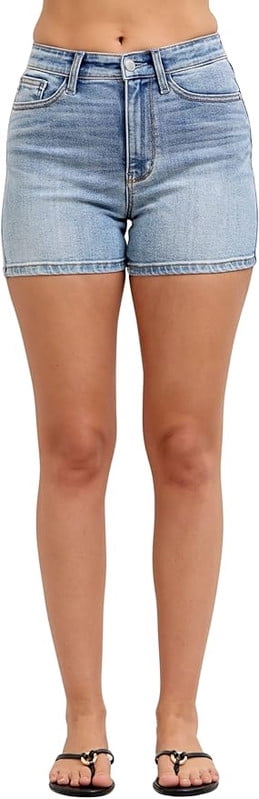 Judy Blue High Waist Light Wash Slim Fray Shorts - Walmart.com
