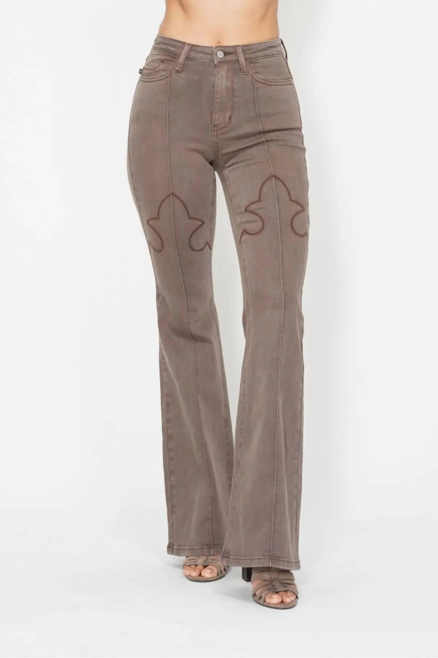 Judy Blue Knee Seam Detail & Shield Back Pockets Flare Jean - Walmart.com