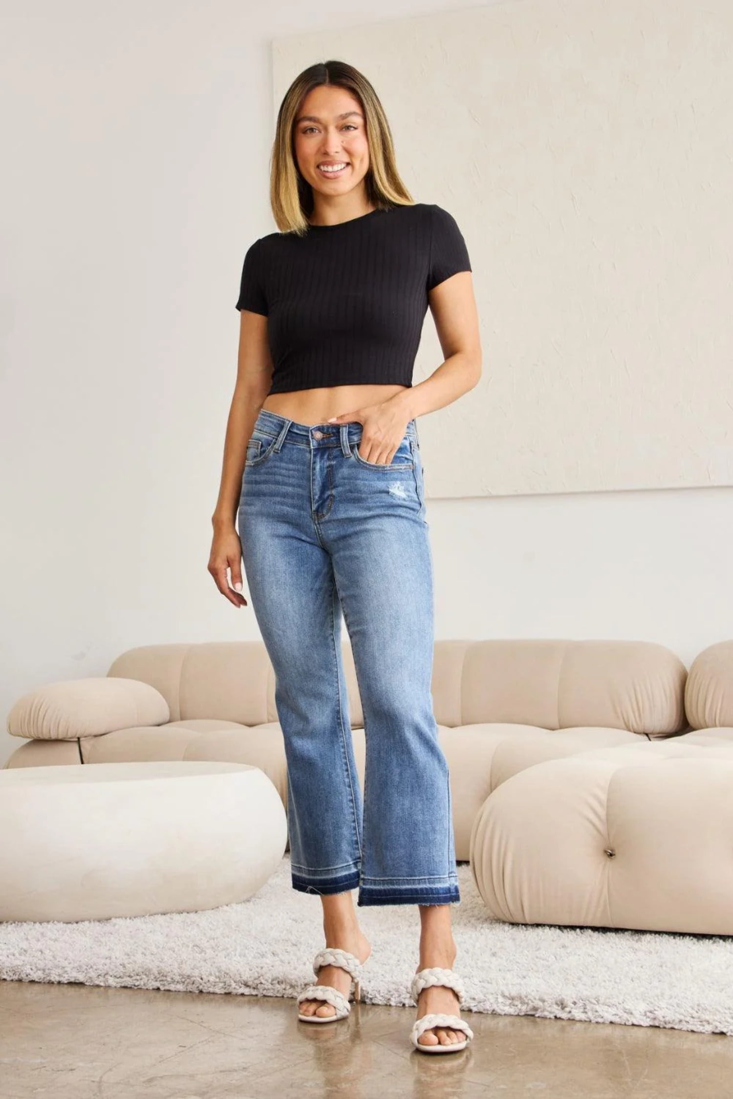 Judy Blue Release Hem Cropped Bootcut Jeans - Walmart.com
