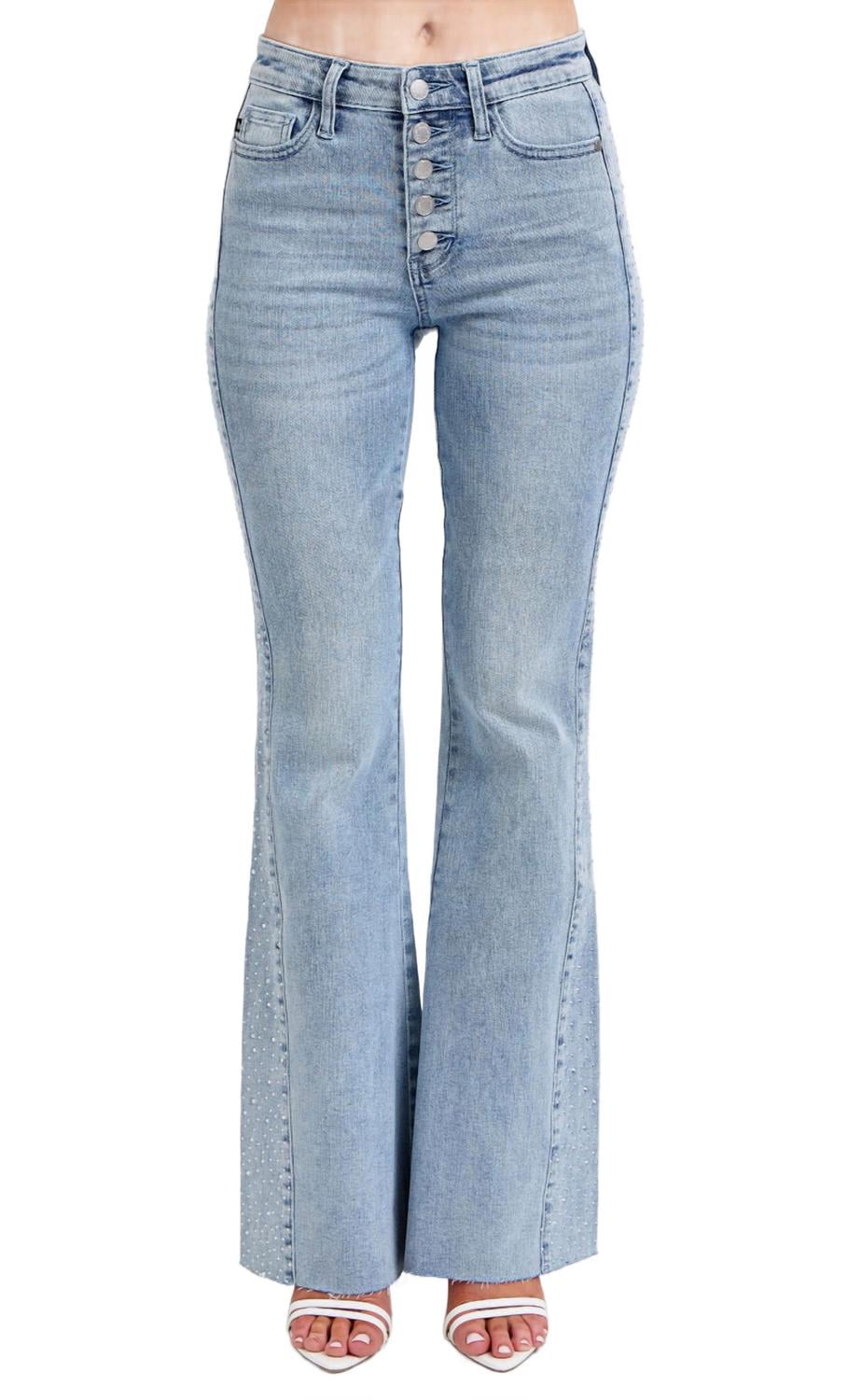 Judy Blue Rhinestone Detail Flare Jeans - Walmart.com