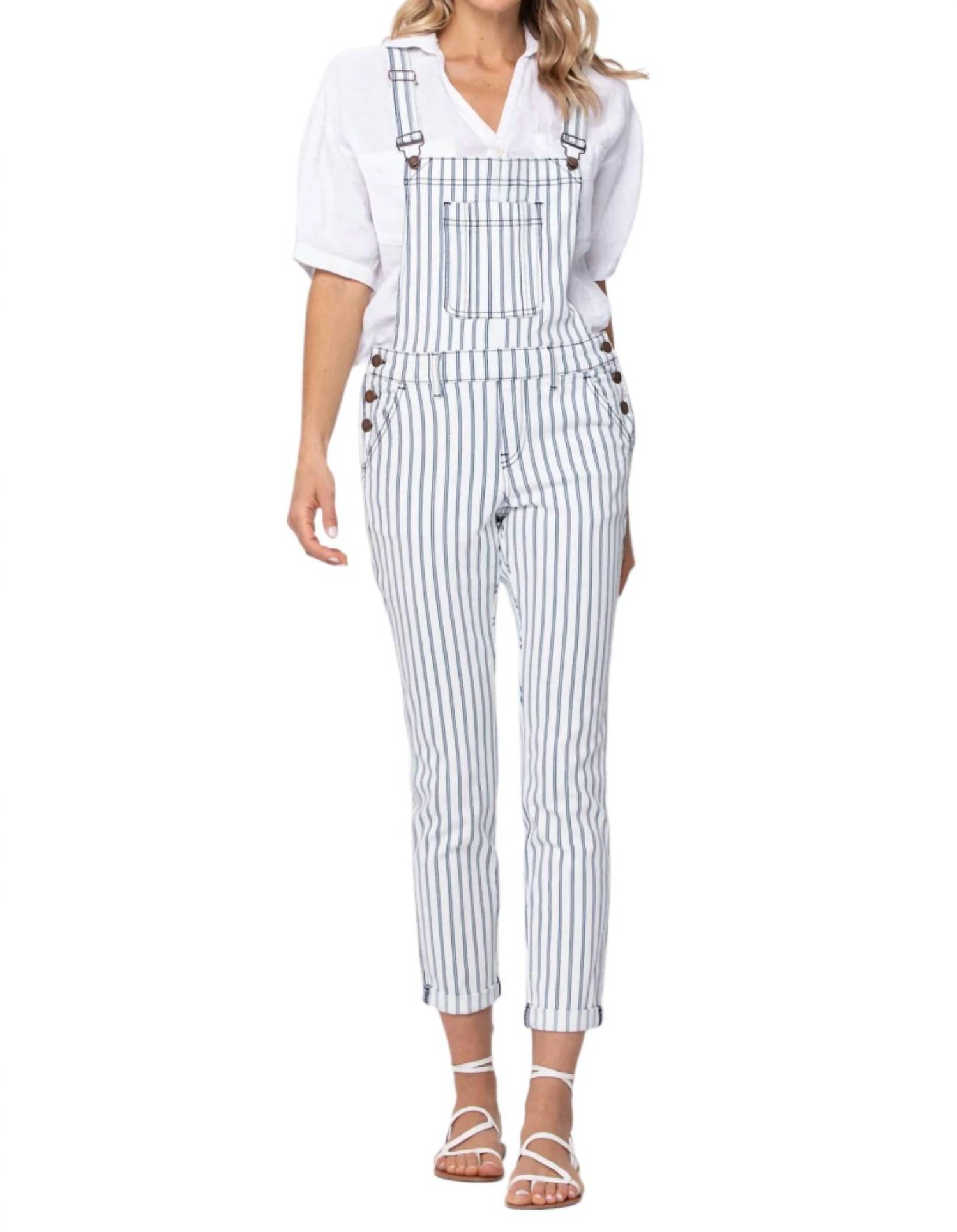 Judy Blue Striped Boyfriend Overalls - Walmart.com