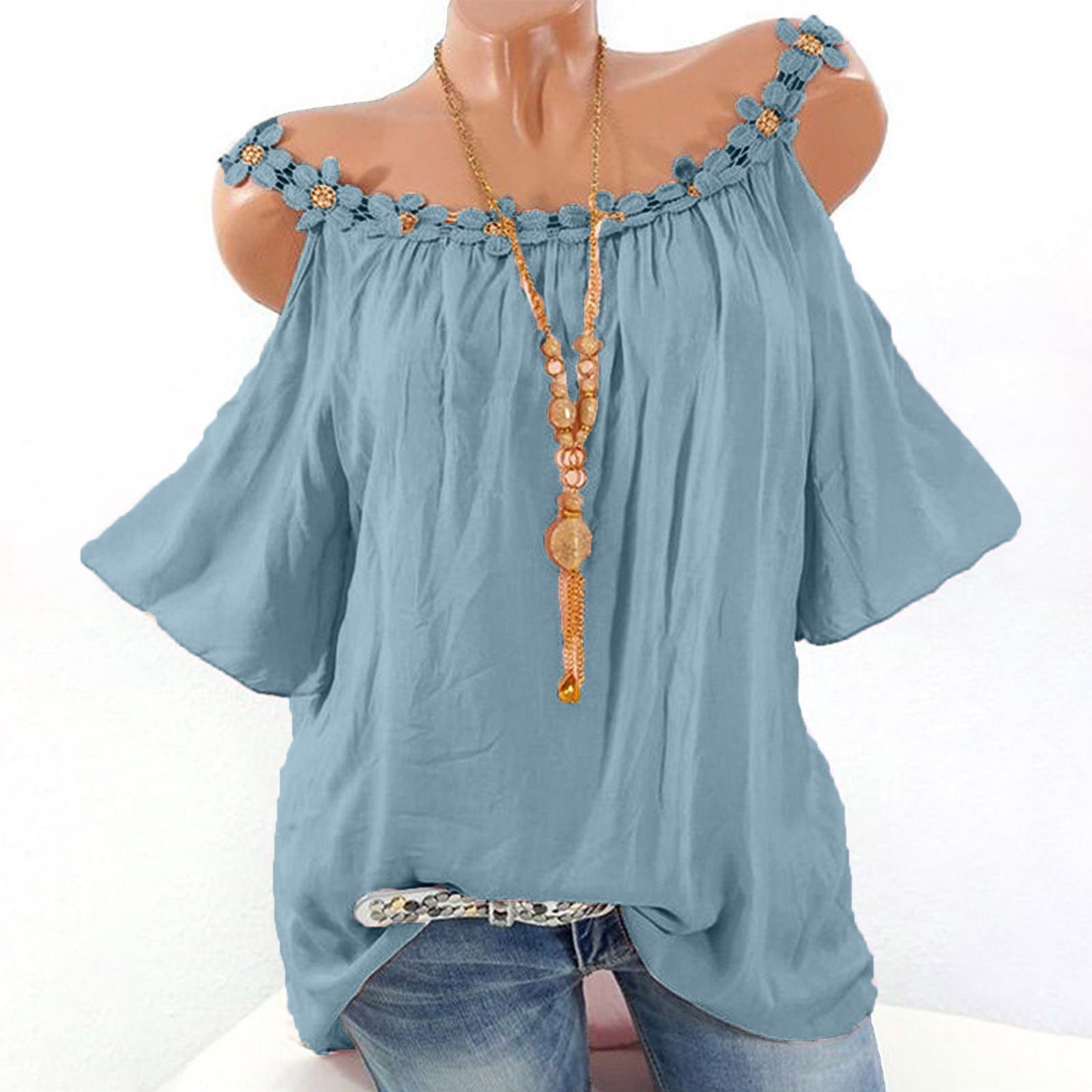 Juebong Blouses for Womens Floral Boho Summer Tops Loose Plus Size ...