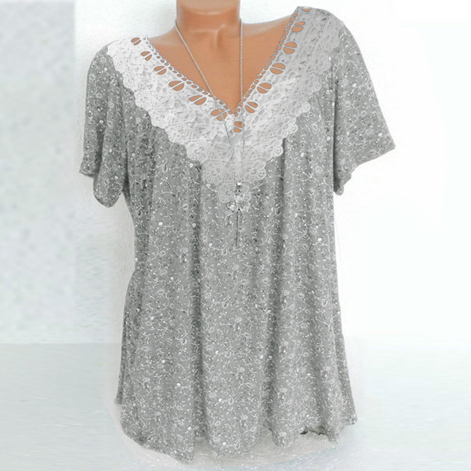 Juebong Blouses for Womens Summer Plus Size Tunic Tops S-5XL, V Neck ...