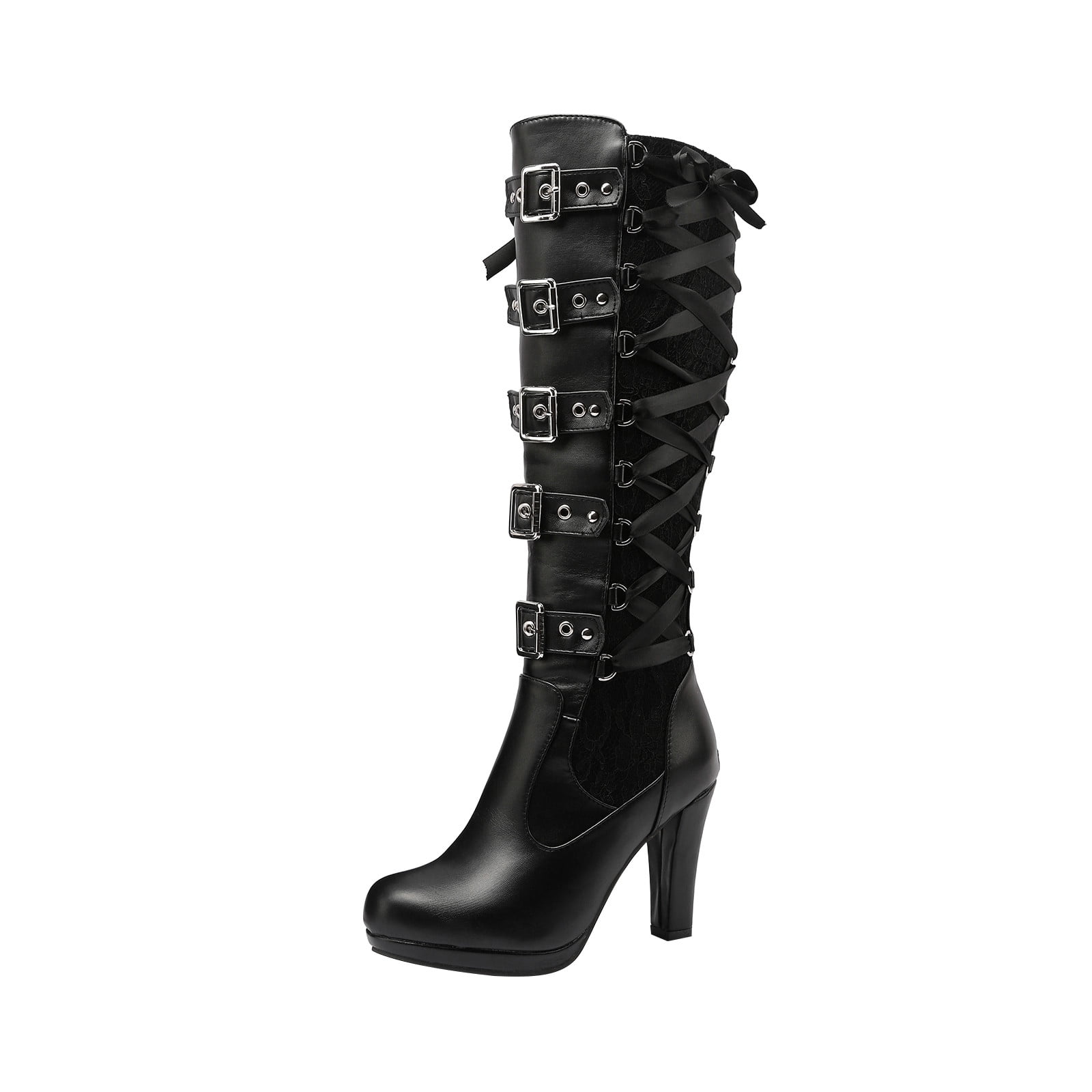 Juebong Knee High Riding Combat Boots for Women, Goth Platform Boots ...