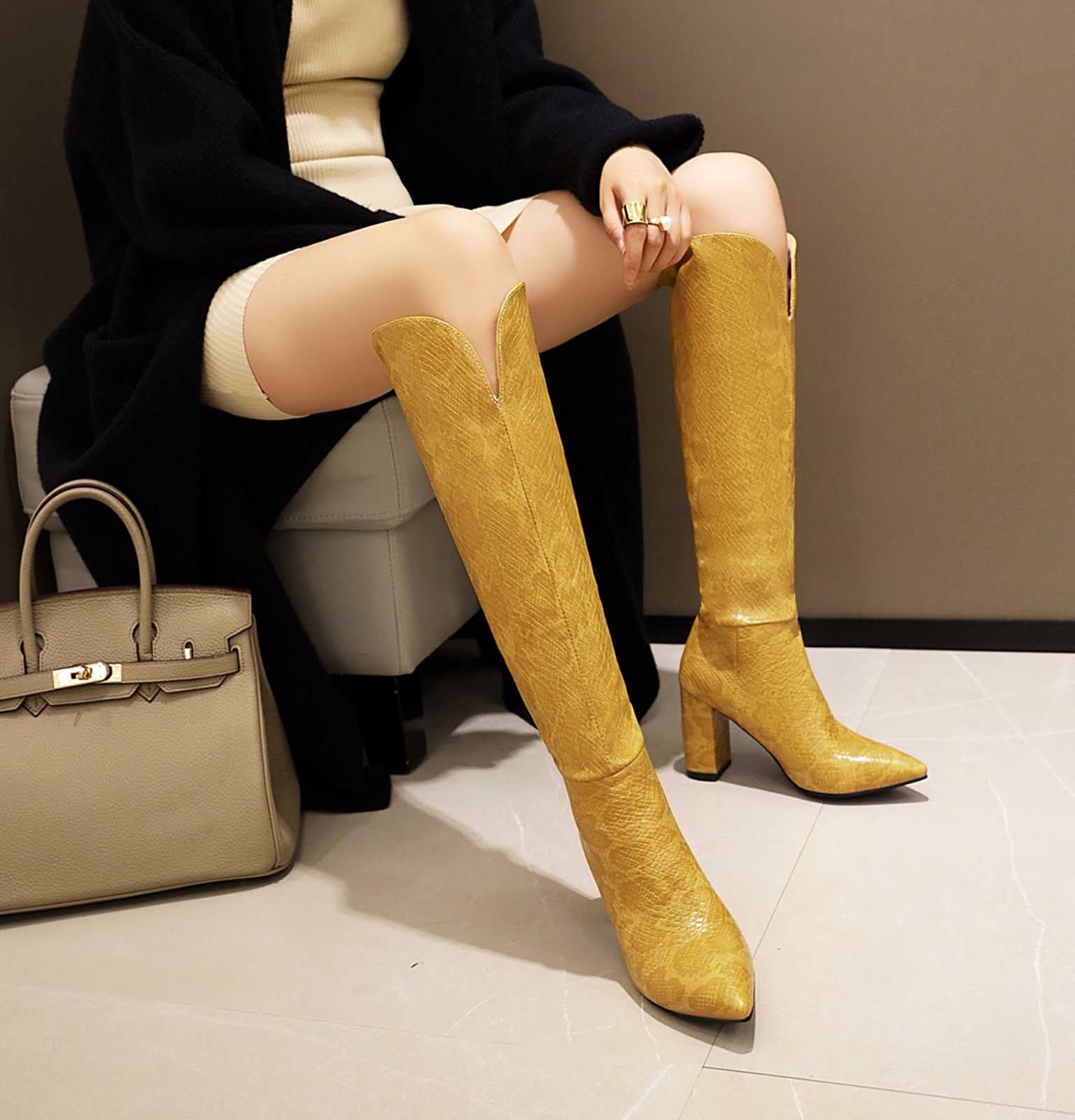 Juebong Outdoor Plus Size Boots Teen Girls Long Snake Print Boots Low ...