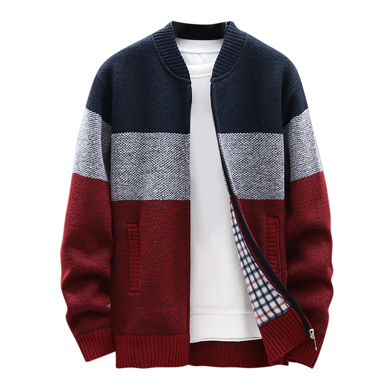 Juebong Christmas Deals 2022 Mens Zip Up Knitted Cardigan Thick Sweater