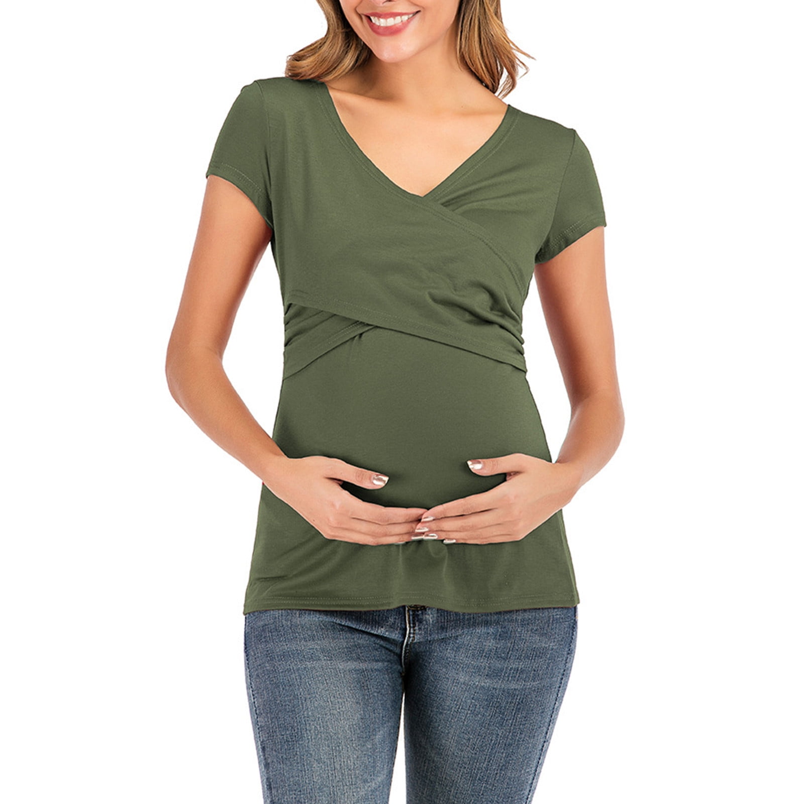Juebong Maternity Nursing Tops - Criss-Cross Front, Short Sleeve, V ...