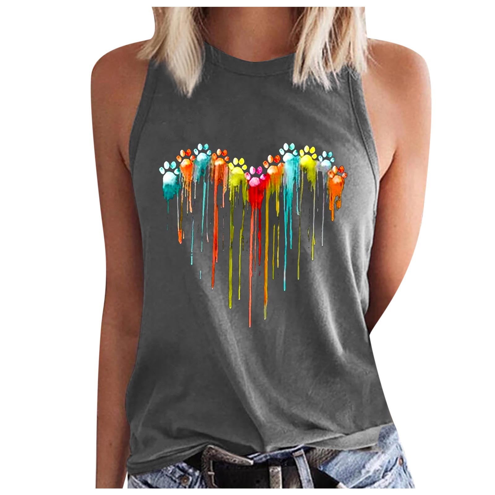 Juebong Dog Paws Footprint Tank Top Women Sleeveless Summer Funny ...