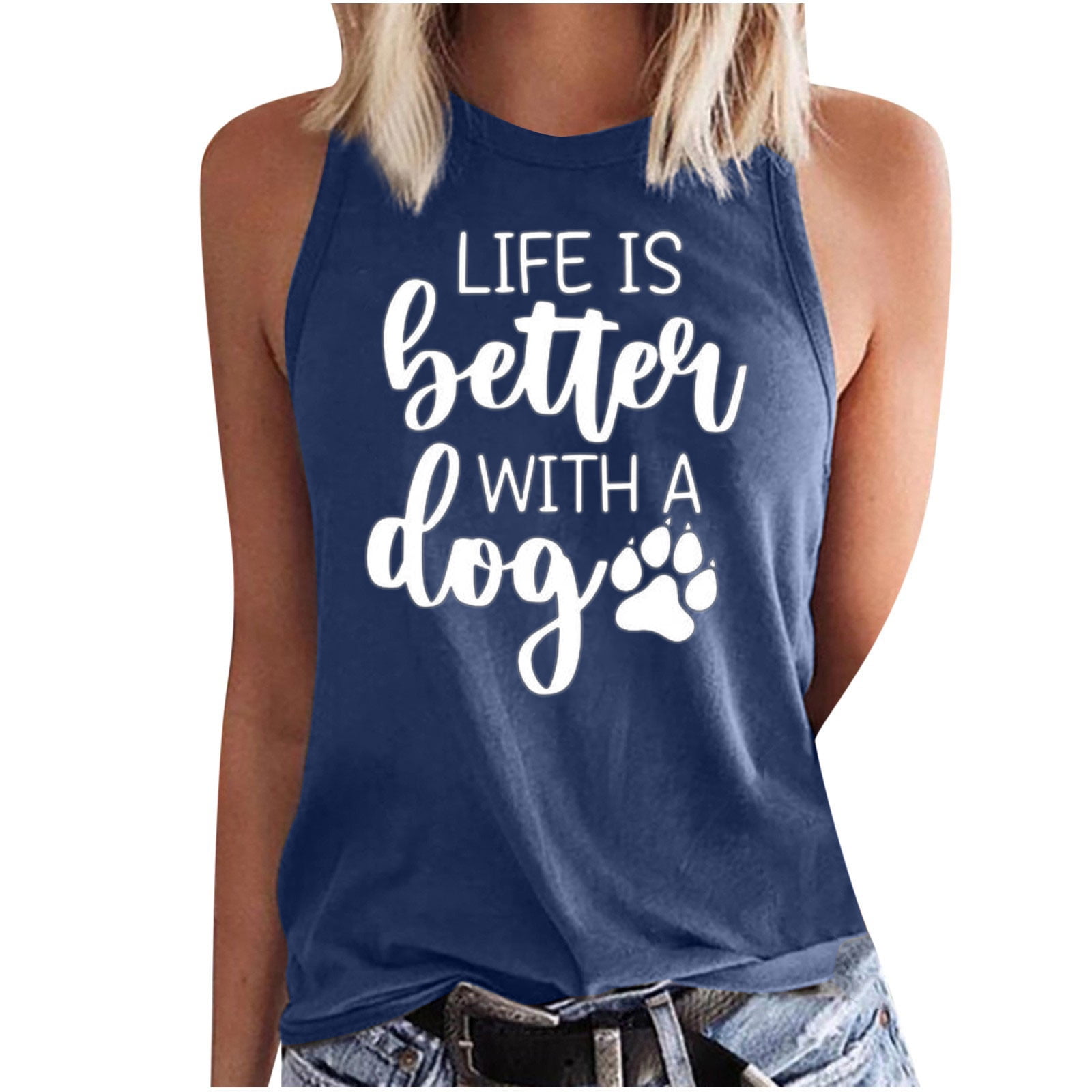 Juebong Dog Paws Footprint Tank Top Women Sleeveless Summer Funny ...