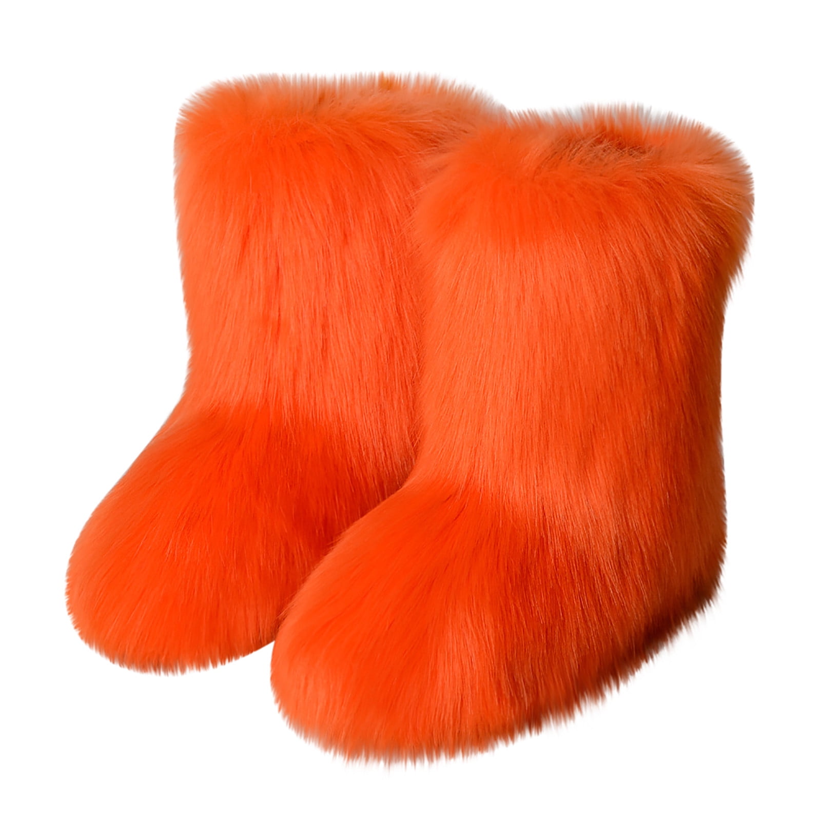 Juebong Faux Fur Boots for Women Fuzzy Fluffy Furry Round Toe Suede ...