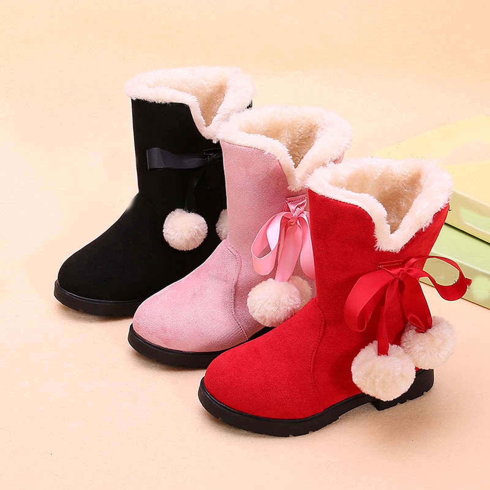 Juebong Girls Fuzzy Boots Baby Kids Warm Slip On Cozy Winter Snow Boots ...