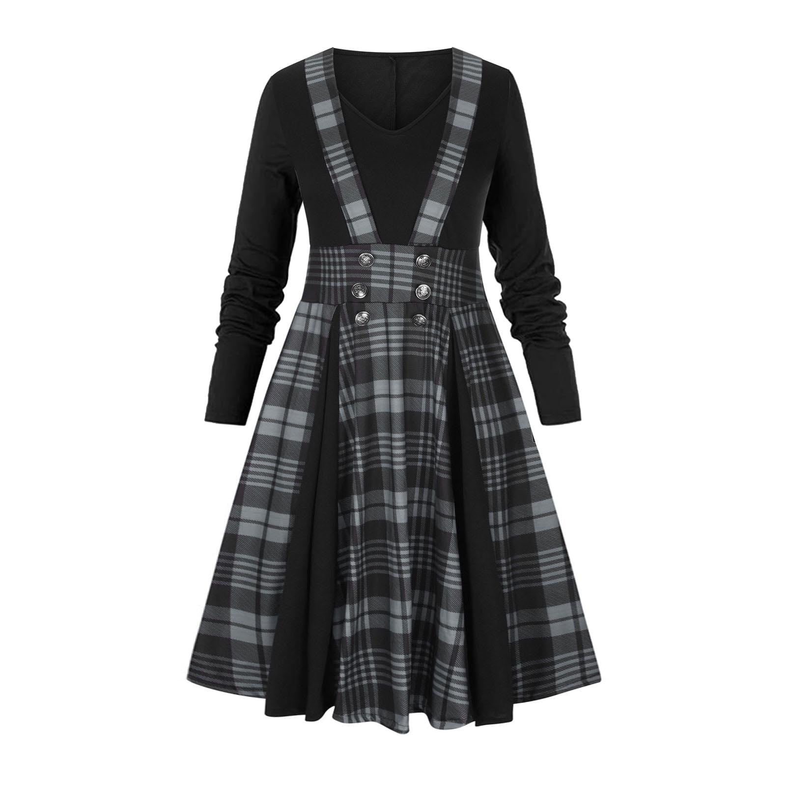 Juebong Halloween Gothic Plaid Dresses for Women Autumn/Winter Retro ...