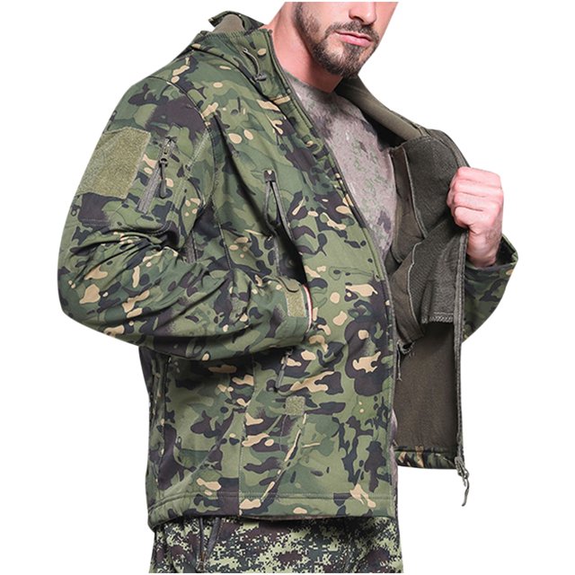Juebong Men's Military Soft Shell Tactical Jacket Winter Fleece Hooded ...