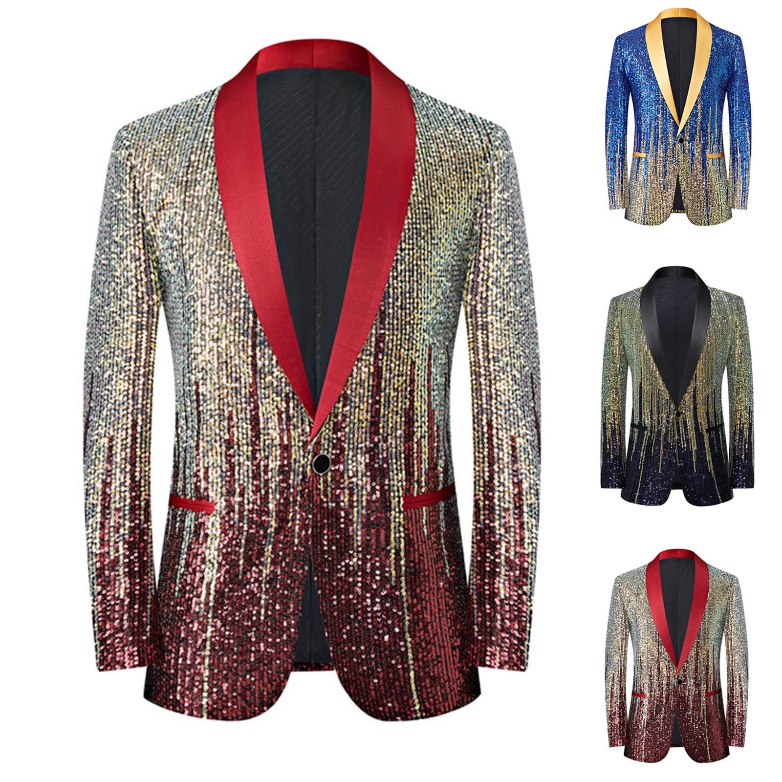 Juebong Men's One Button Sequin Dress Suit Jacket Party Festival Tuxedo ...