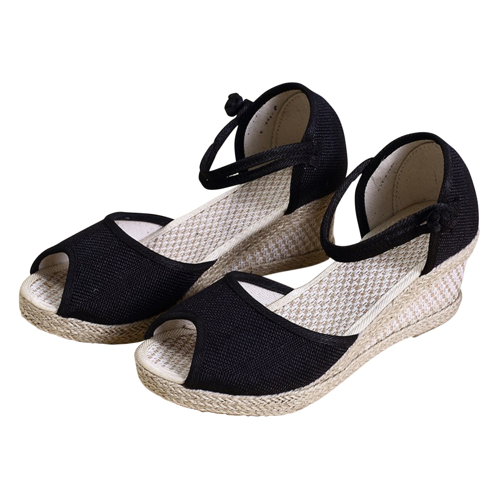 Juebong Platform Slip on Espadrille Sandals for Women Open Toe Buckle ...
