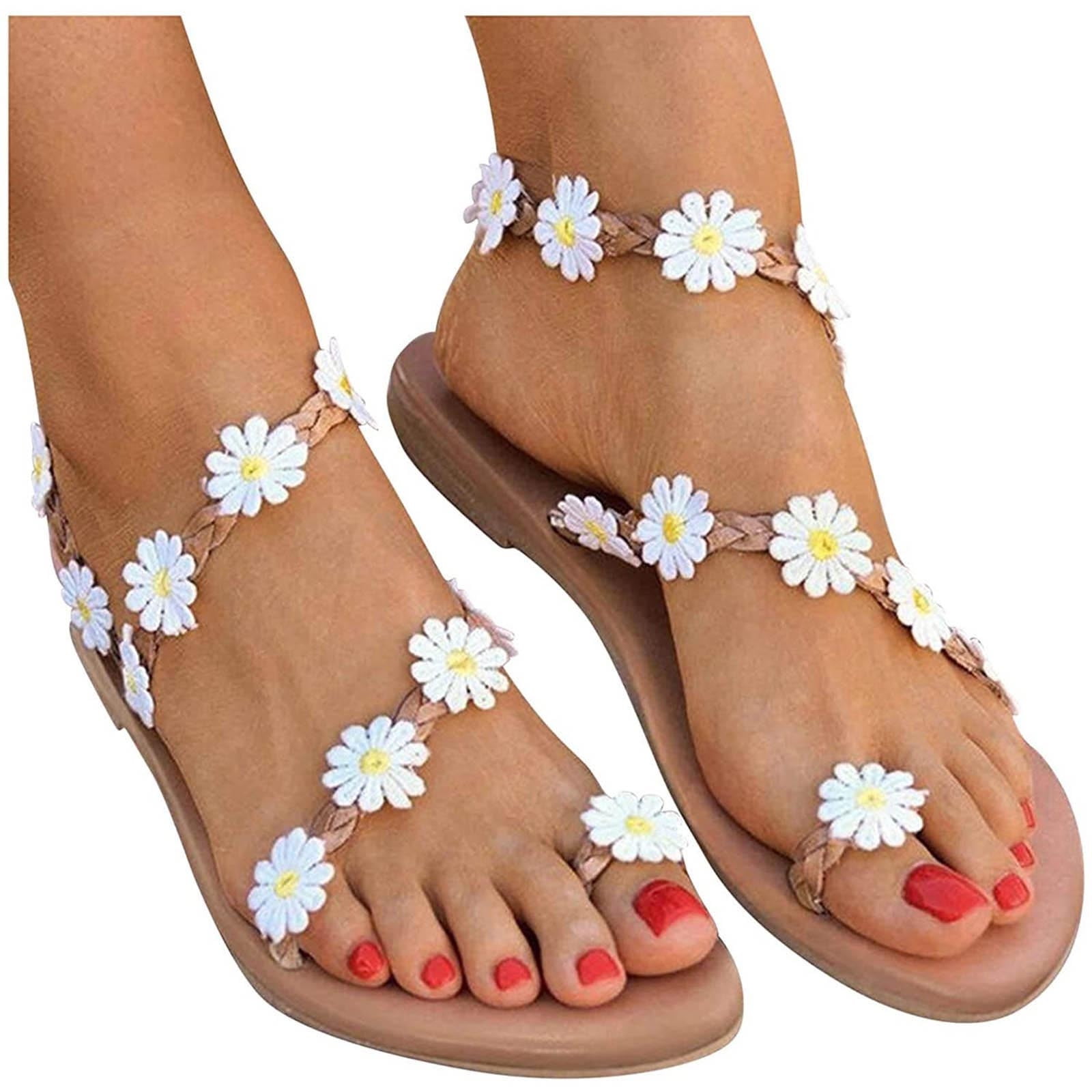 Juebong Sandals Lace Sandals Women Girls 2024 Dressy, White Flat ...