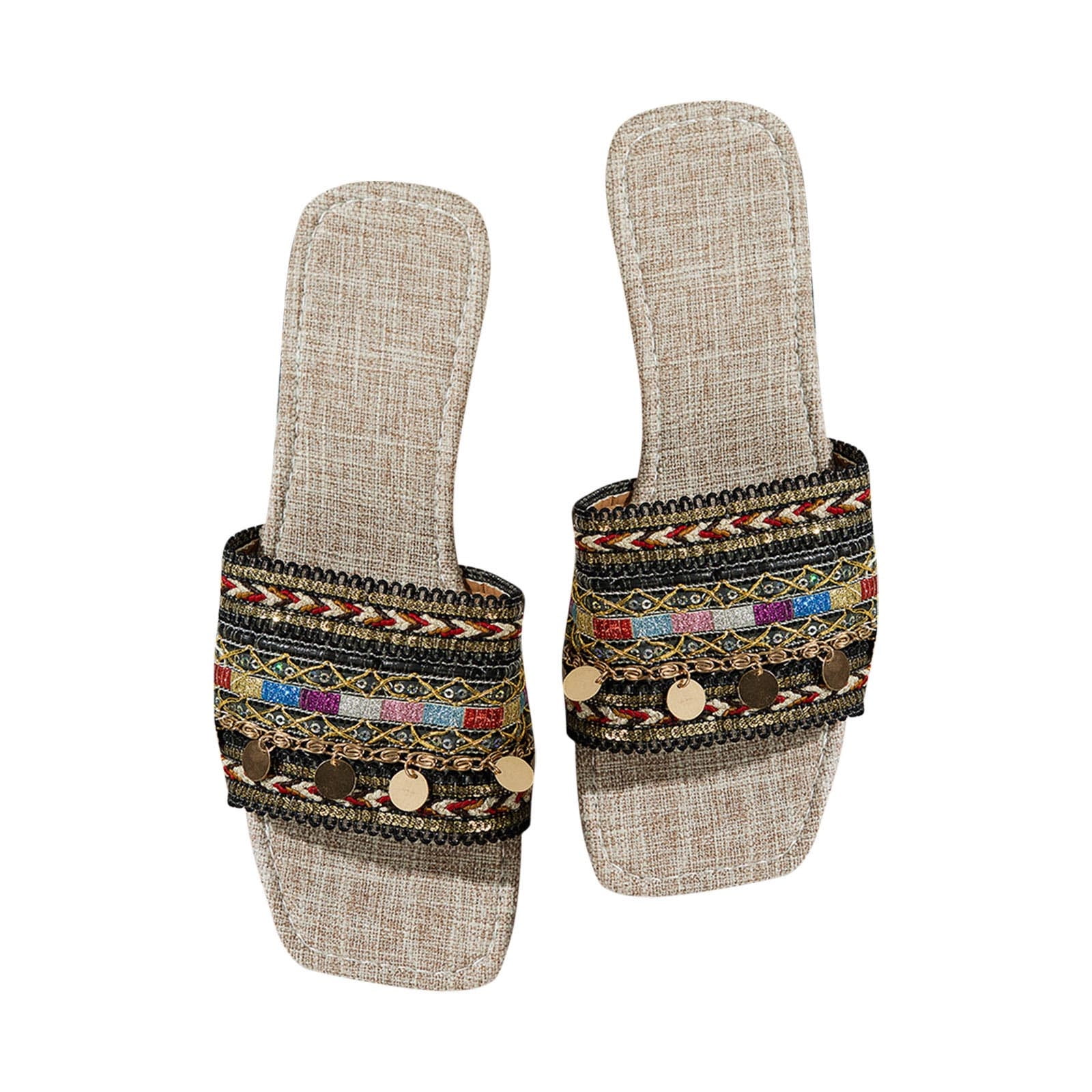 Juebong Slides for Women Flat Slide Sandals Slip On Open Toe Sandals Casual Style for Summer ...