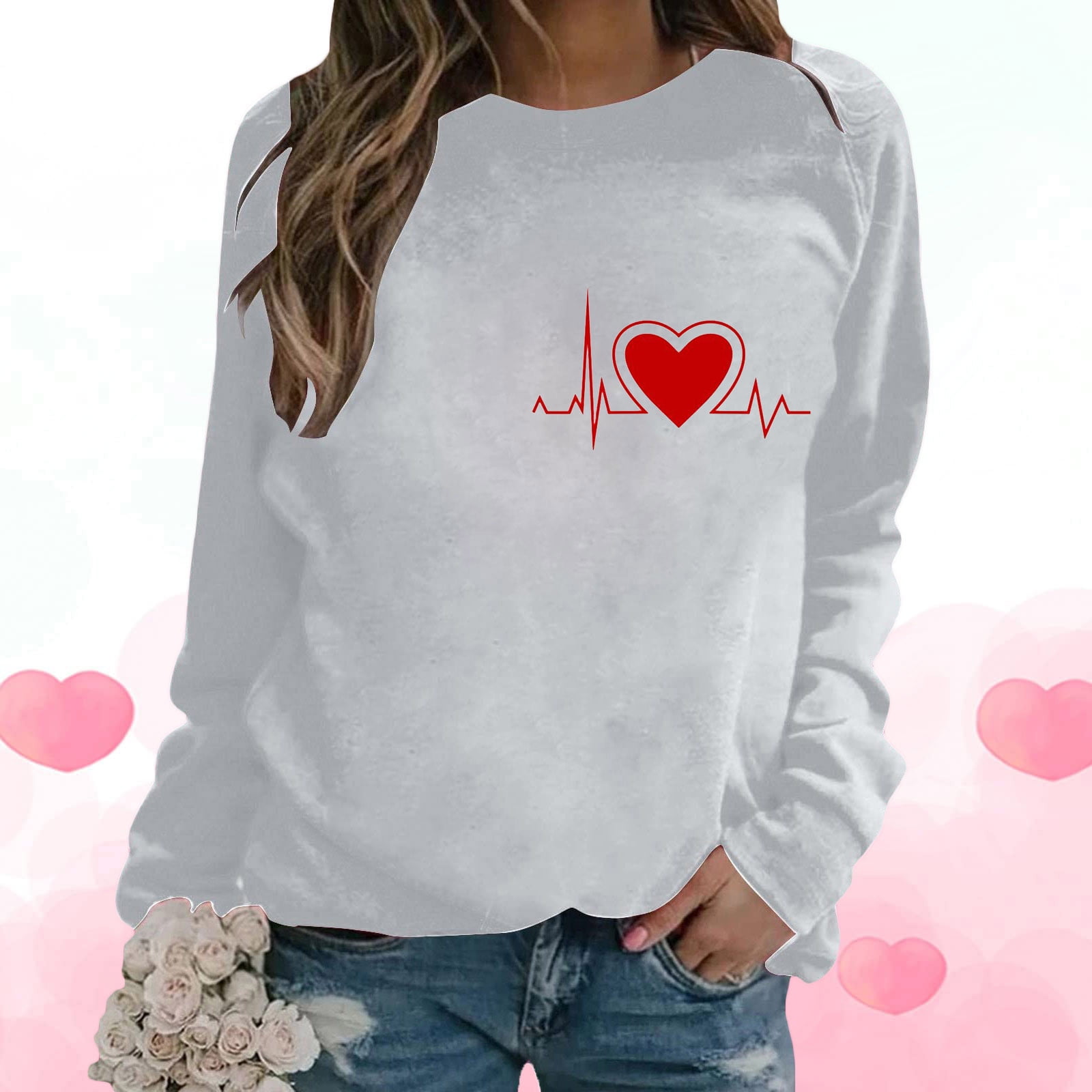 Juebong Sweatshirt for Women Valentine Day Printed Sweatshirt Crewneck Casual Lightweight Long ...