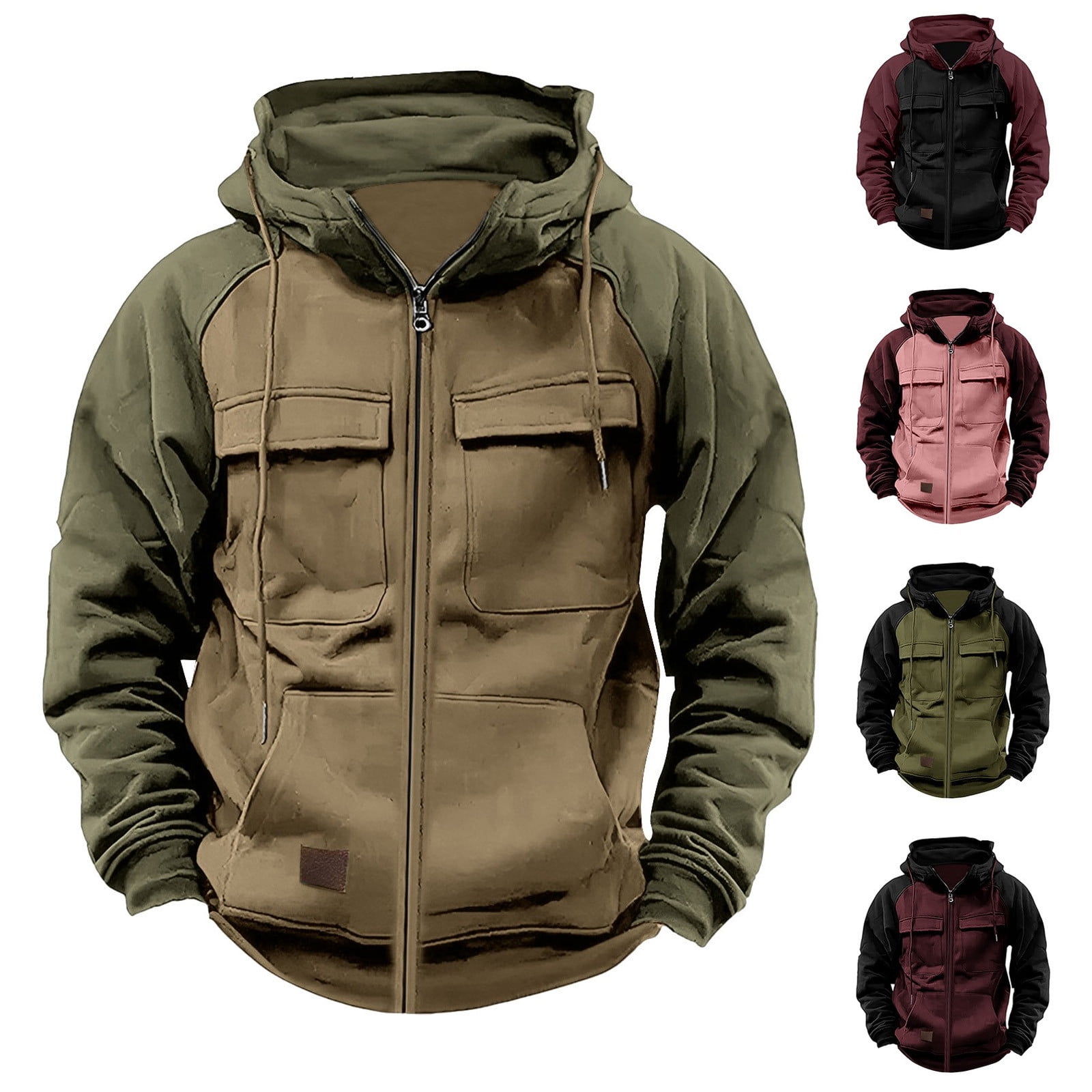 Juebong Tactical Hoodies for Men Full Zip Long Sleeve Cargo Sweatshirts ...