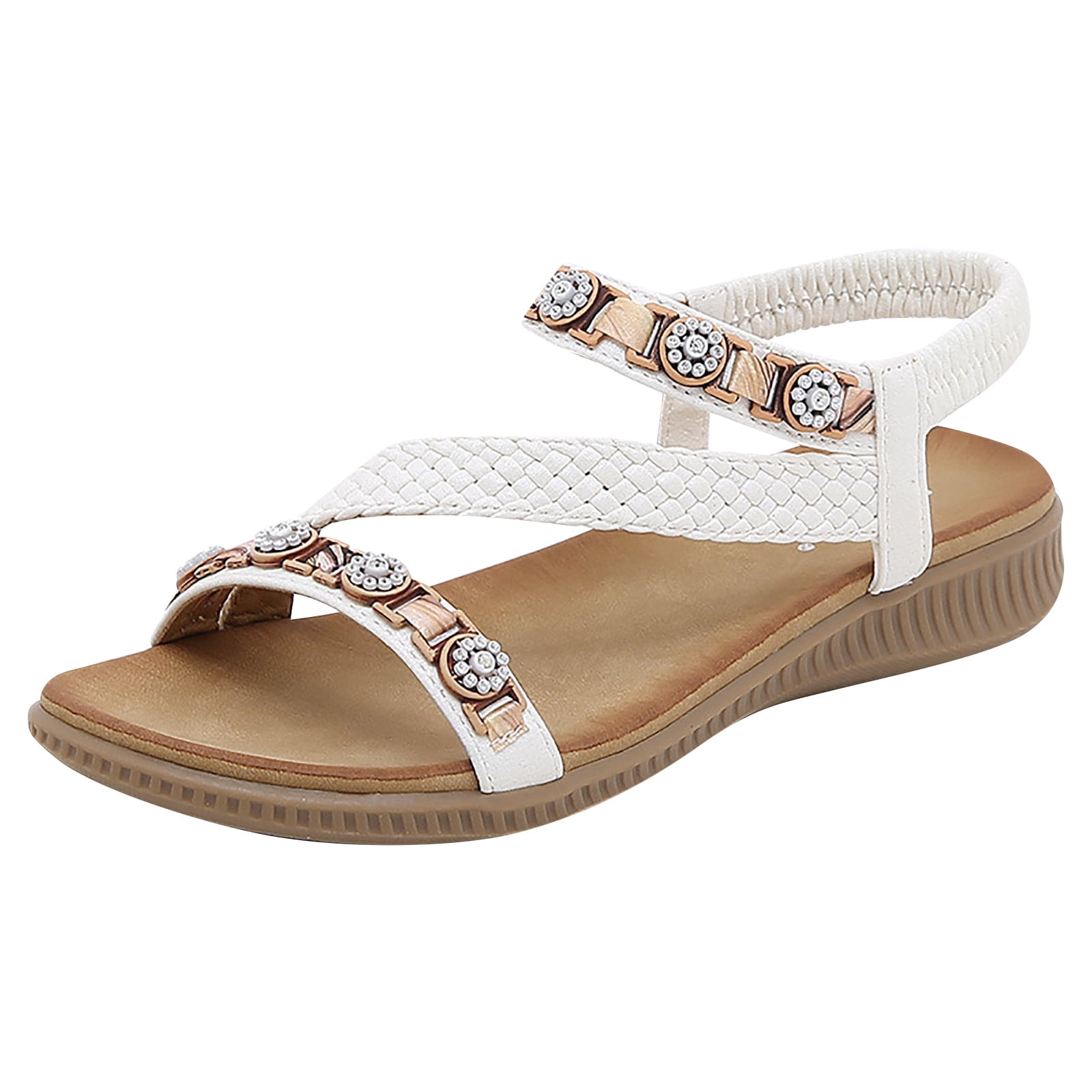 Juebong White Sandals For Women Dressy Gladiator Sandals Flat Wedding Sandals 2024 Cute Summer