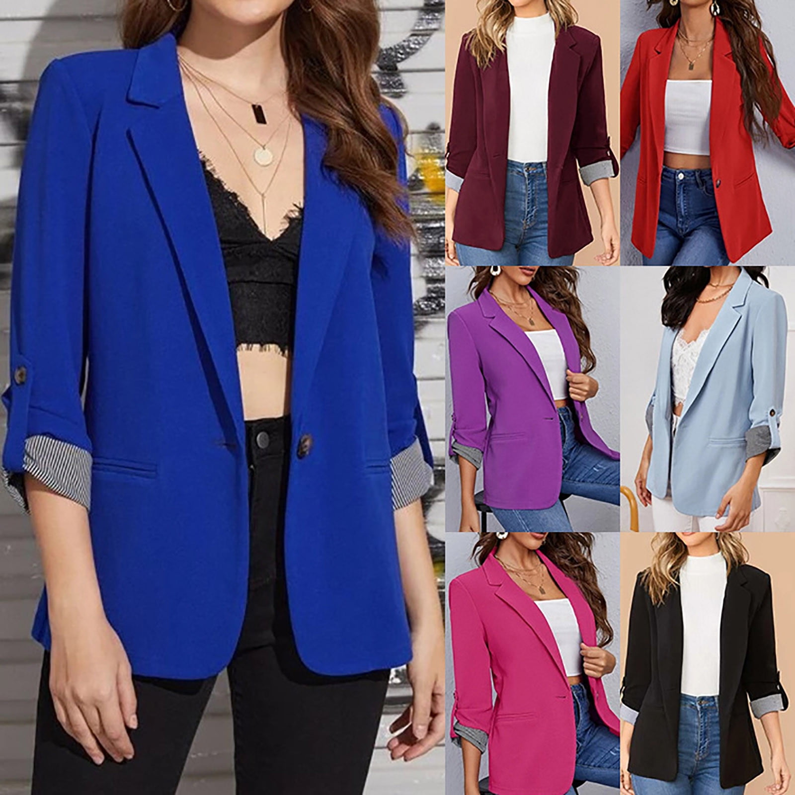 Juebong Women Casual Long Sleeve Leopard Cuff Blazers Open Front ...