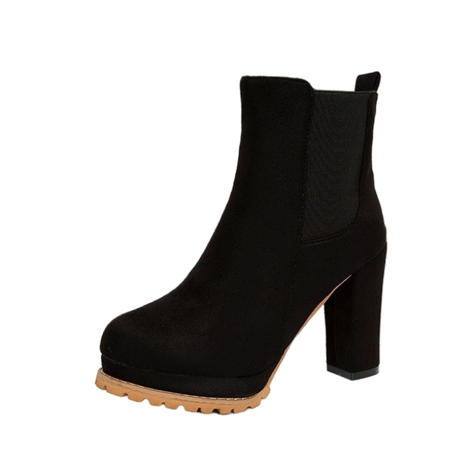 Juebong Women's Chunky Heel Combat Boots, Lace Up High Heel Ankle ...