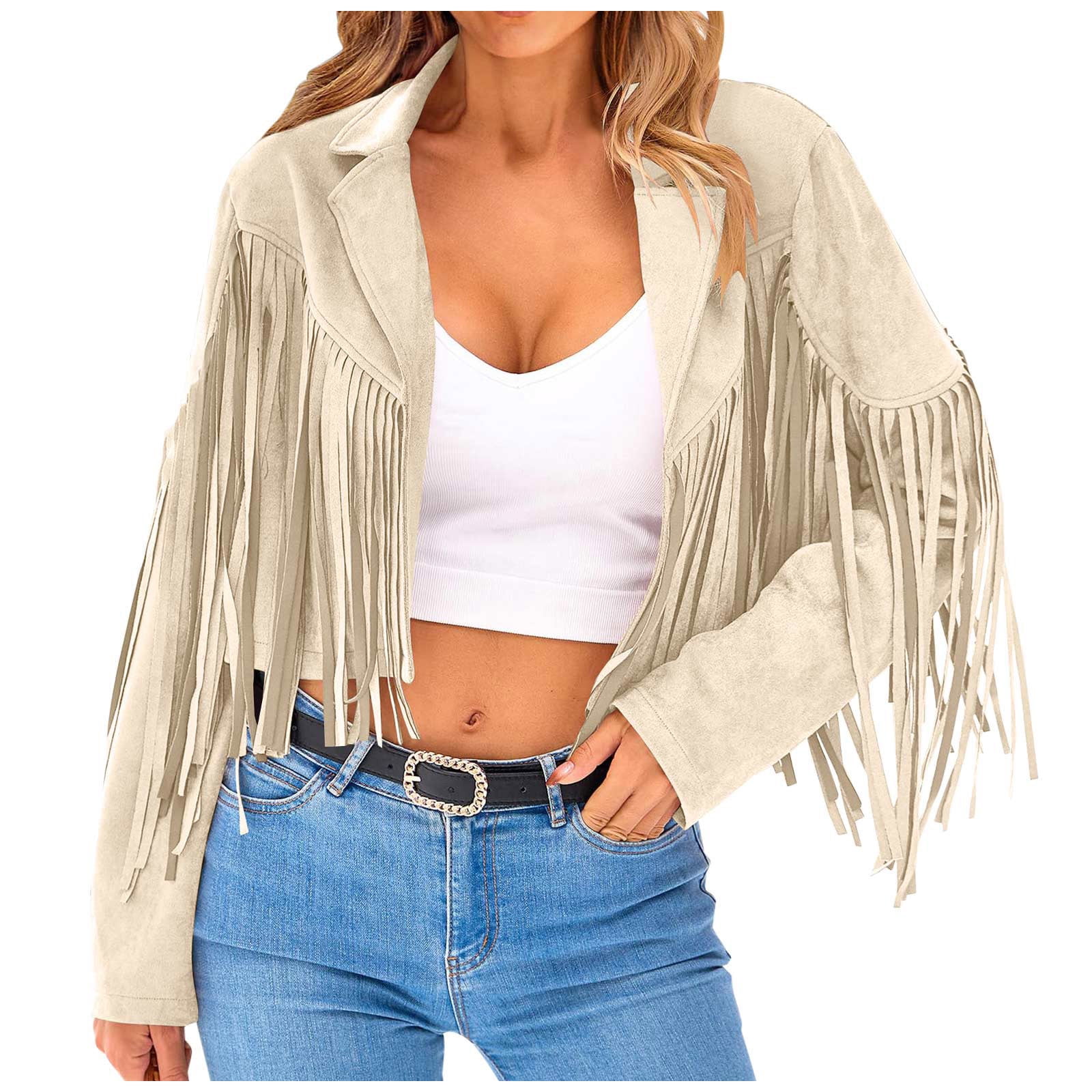 Juebong Women Tassel Vest Fringe Vest 70s Hippie Faux Suede Sleeveless 1745