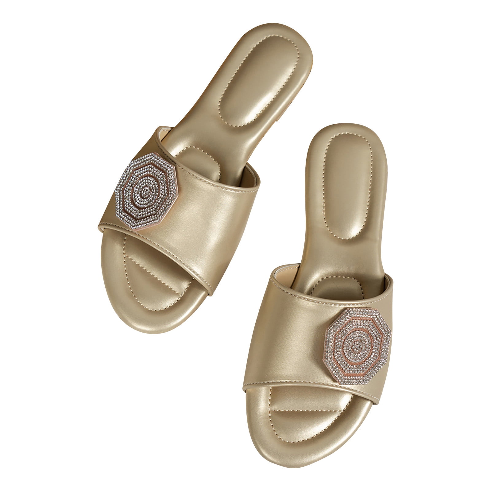 Juebong Women's Flat Sandals Fashion Slides With Soft Leather Slippers ...