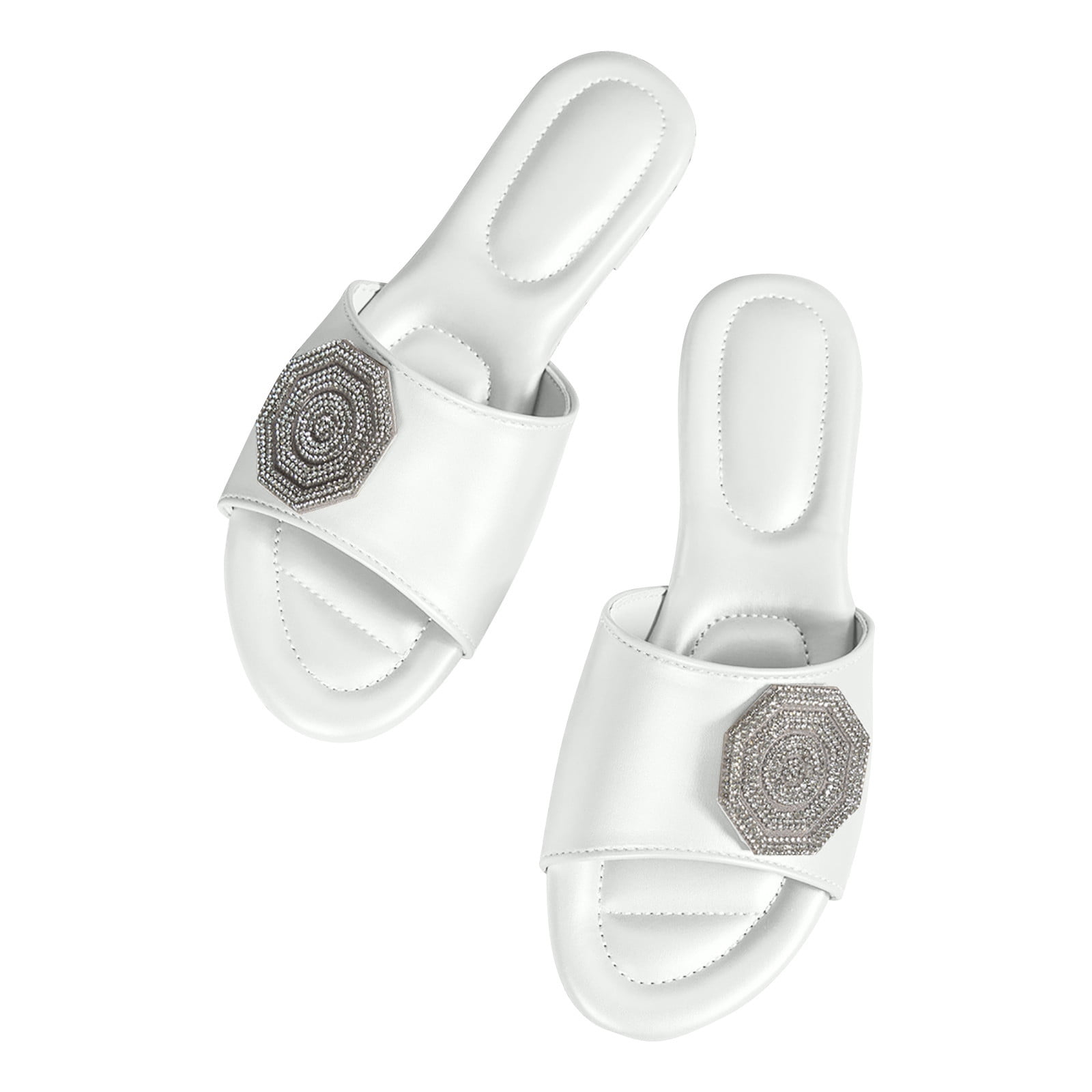 Juebong Women's Flat Sandals Fashion Slides With Soft Leather Slippers ...