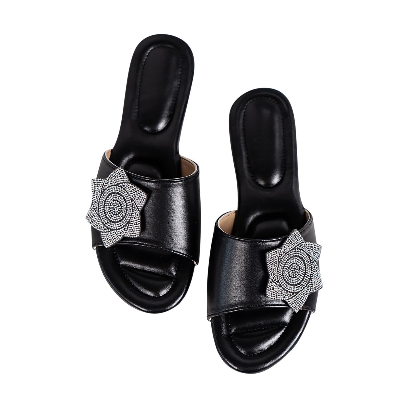 Juebong Women's Flat Sandals Fashion Slides With Soft Leather Slippers ...
