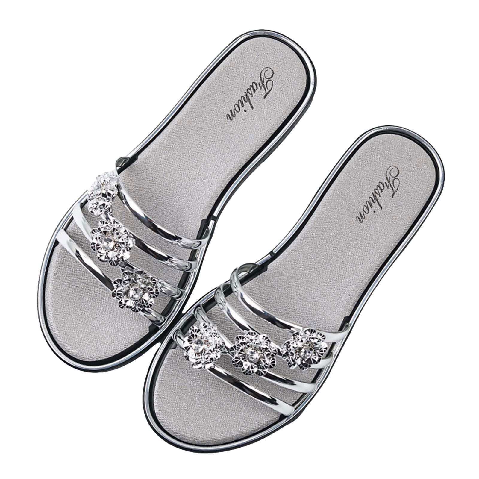 Juebong Women's Flower Slide Sandals Open Toe Slip On Flat Sandals ...