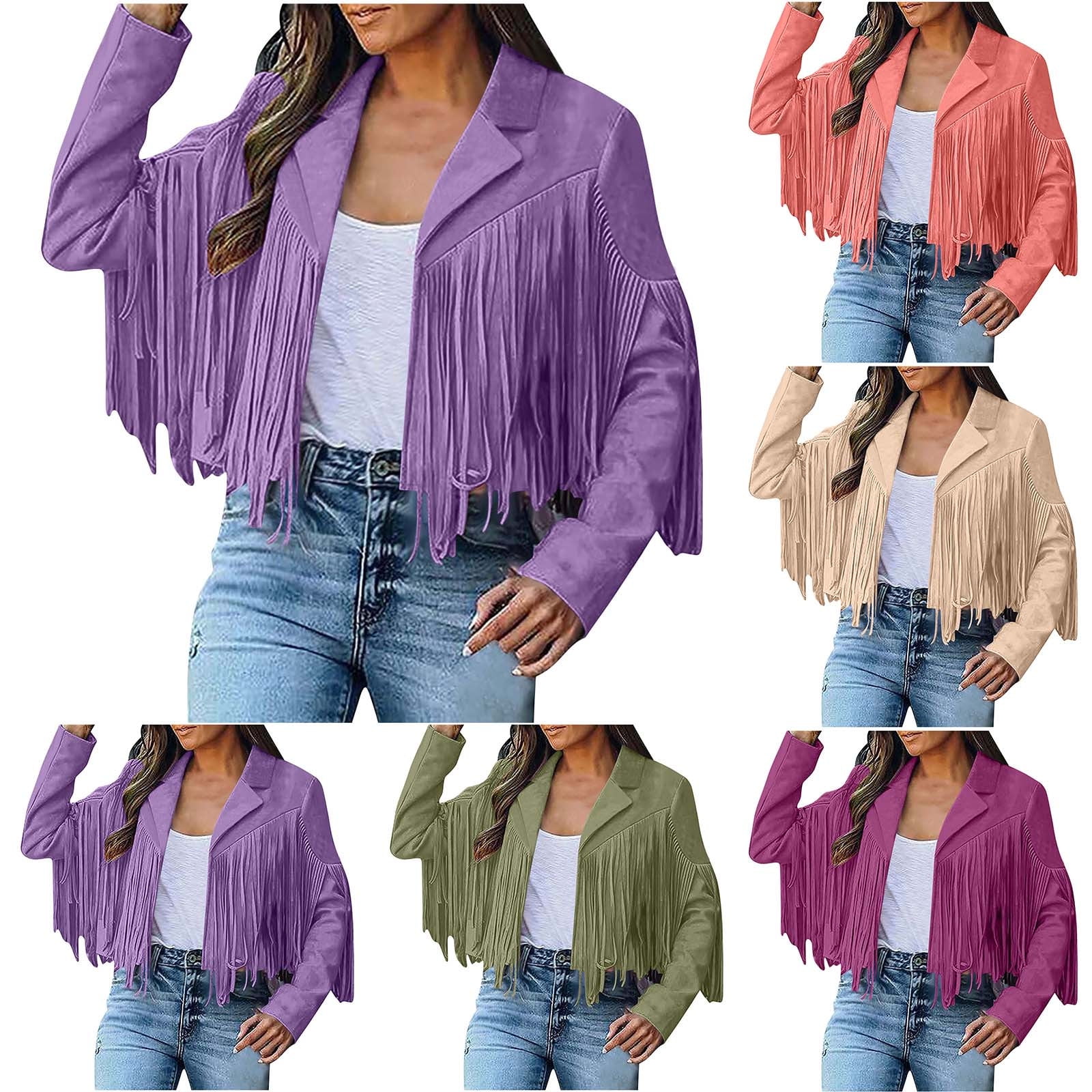 Juebong Womens Fringe Faux Suede Leather Jackets Fall Fashion 2025 8573