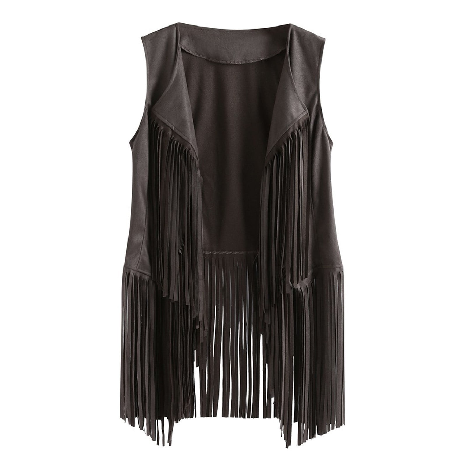 Juebong Womens Tassel Vest 70s Hippie Faux Suede Sleeveless Sexy 1812
