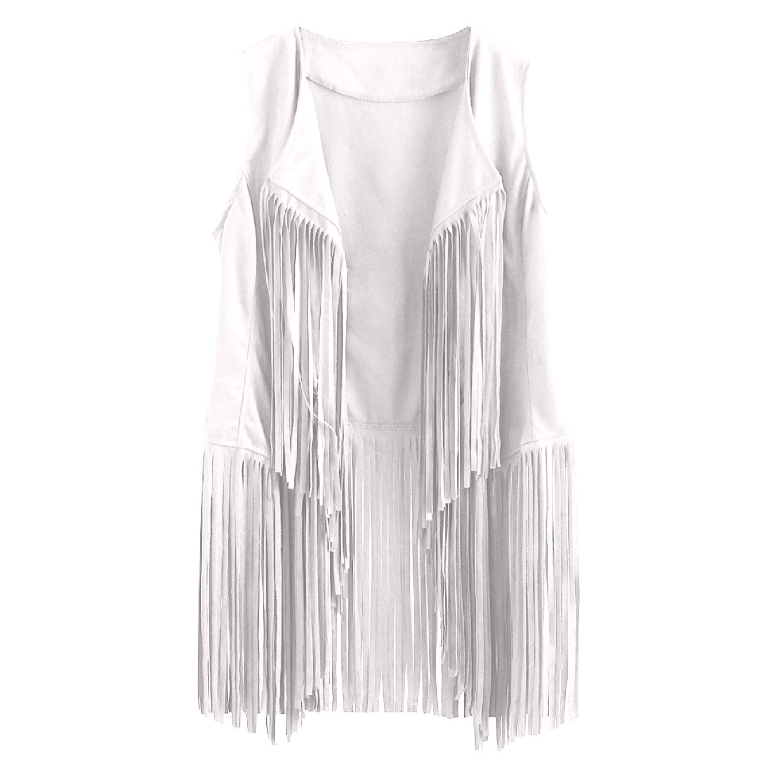 Juebong Womens Tassel Vest 70s Hippie Faux Suede Sleeveless Sexy 9605
