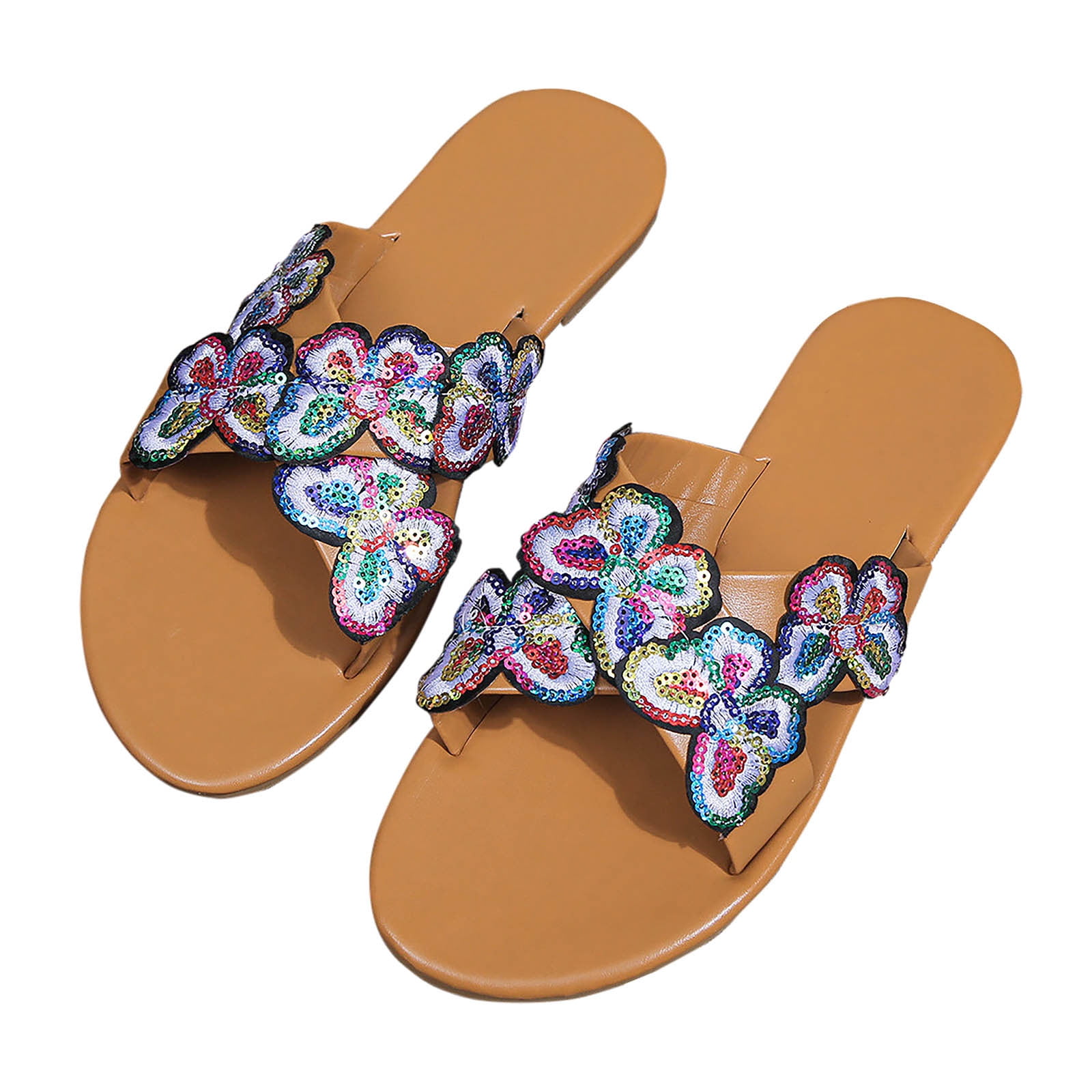 Juebong Womens Flat Sandals Cute Dressy Flat Slide Sandals Open Toe Beach Flat Sandals Slip On