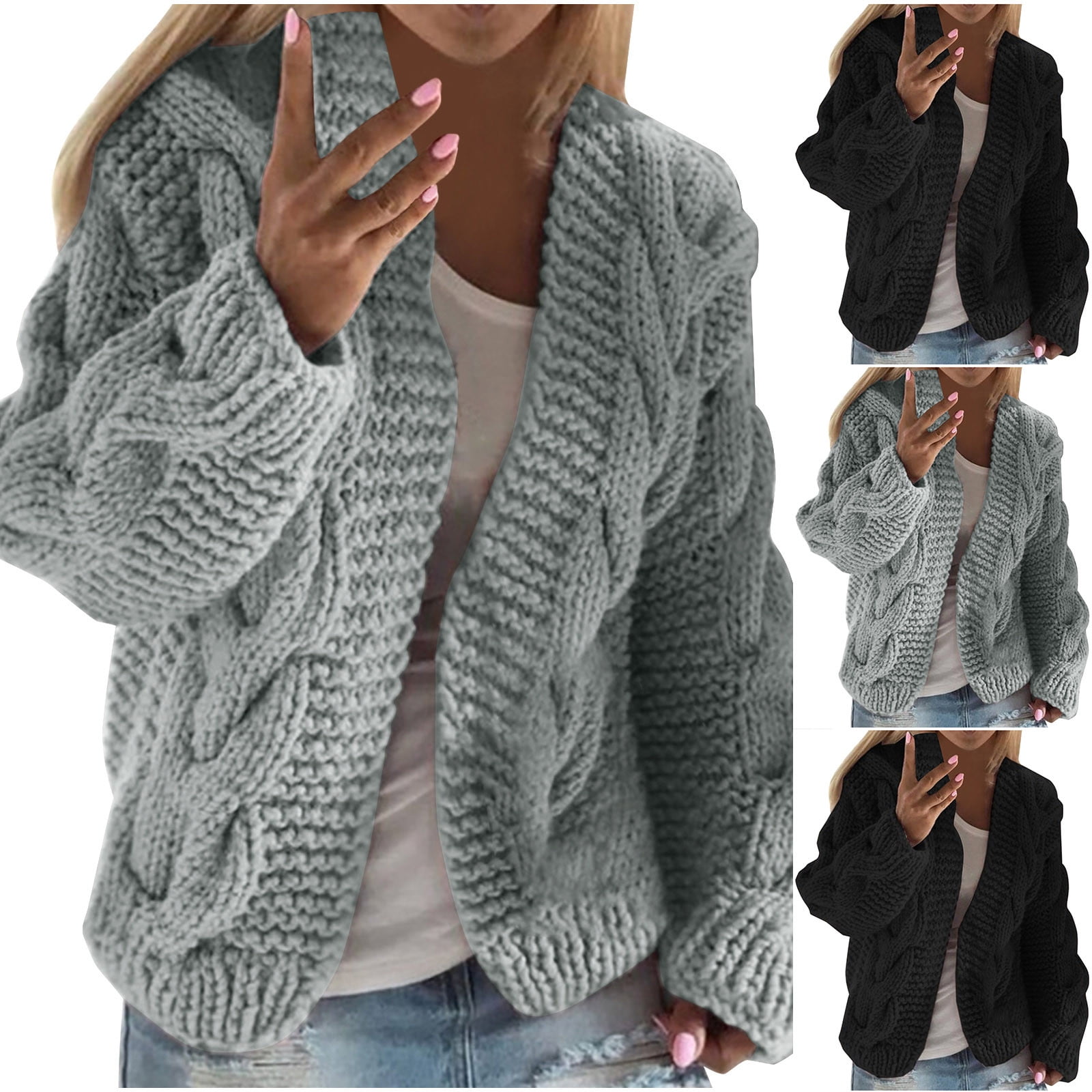 Juebong Womens Oversized Cardigan Sweaters Open Front Chunky Knit ...