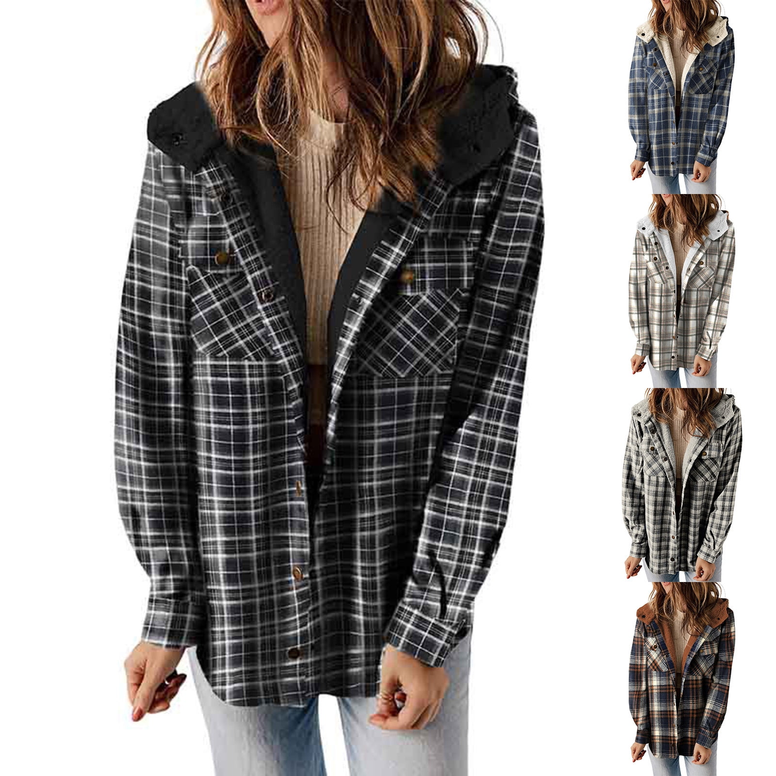 Juebong Womens Plaid Shacket Jacket Sherpa Lined Flannel Jackets ...