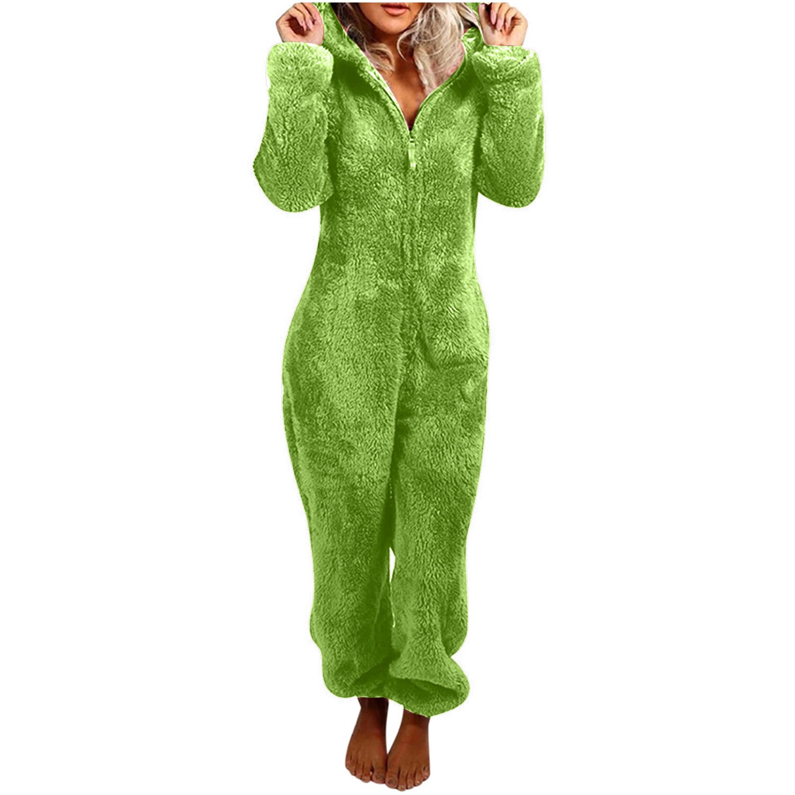Juebong Womens Sherpa Jumpsuit Fleece Sleepwear Onesie Fuzzy Pajama Plush Hooded Romper Playsuit