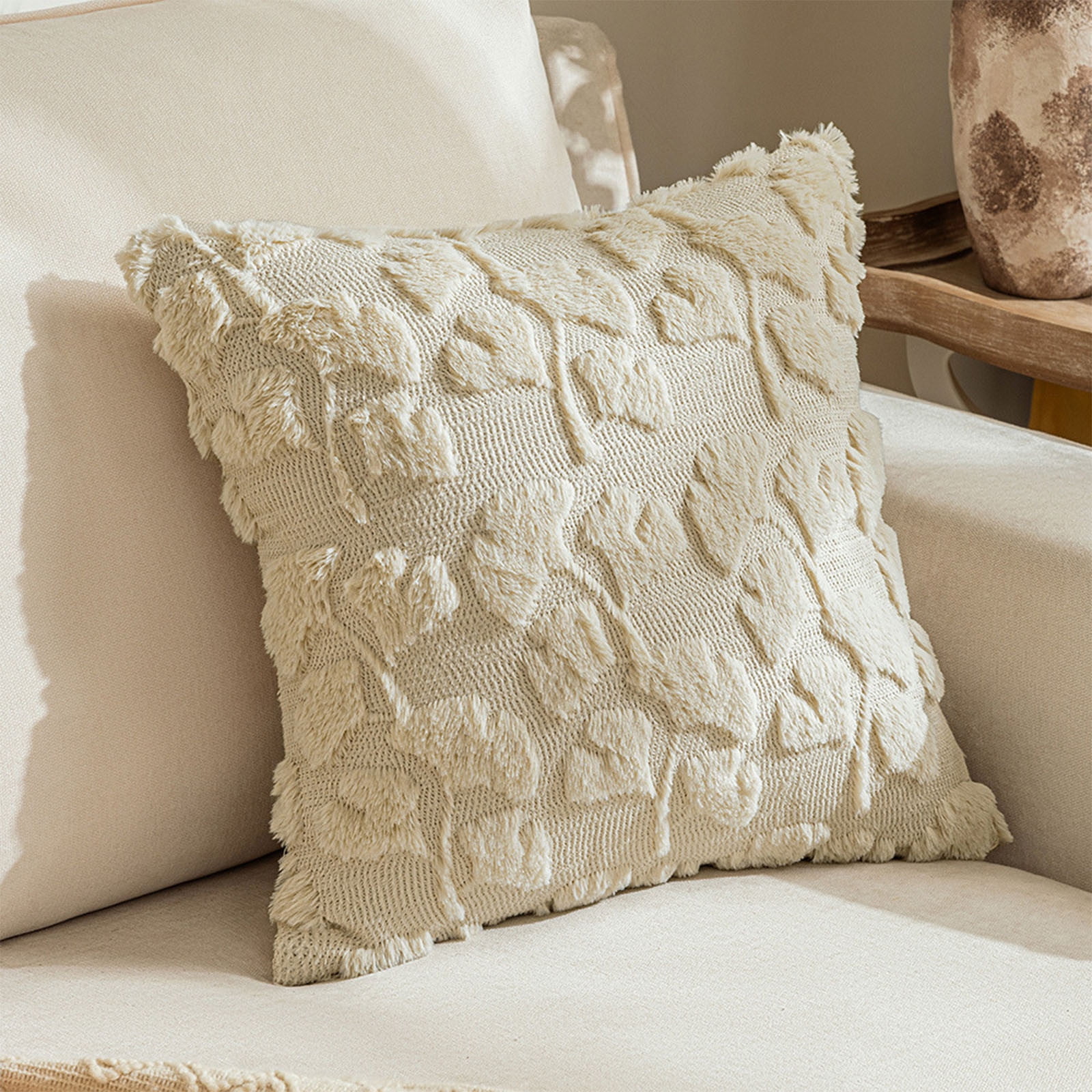 Juego de almohadas de peluche de otoño con hojas tridimensionales bordadas, ideal para decorar ...