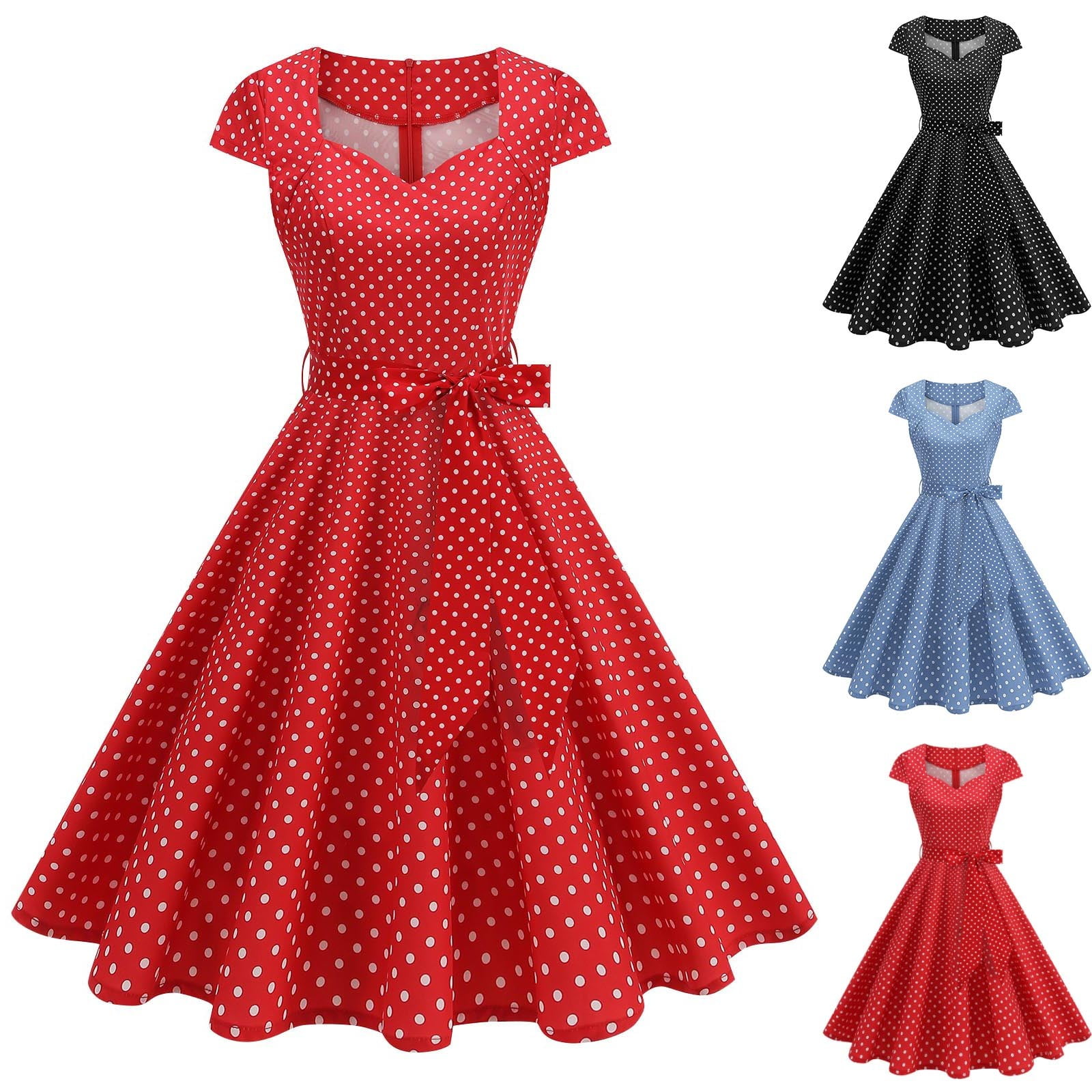 Juesizh 1950s Dresses for Women Elegant V Neck Short Sleeve Midi Dress ...