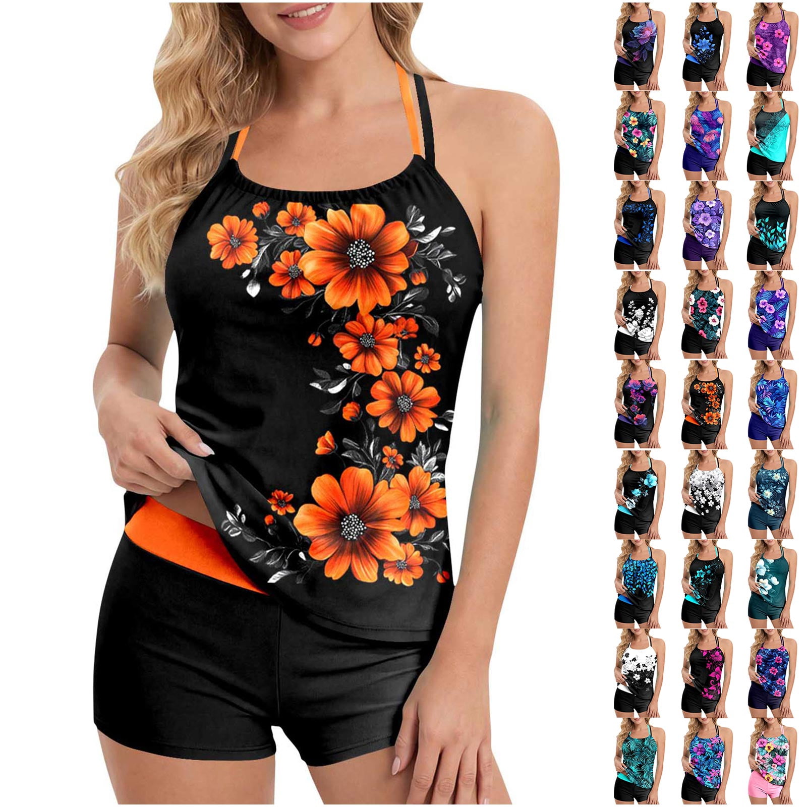 Juesizh 2Piece Swimsuit for Women Adjustable Straps Tops Shorts Set ...