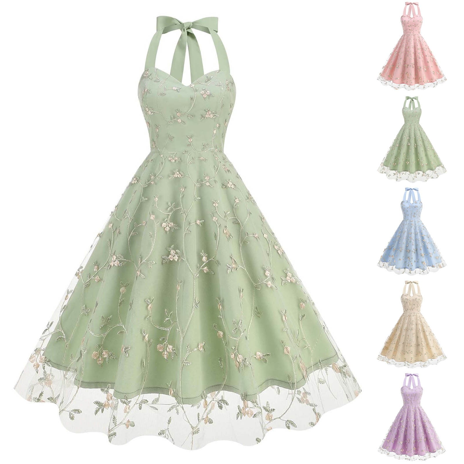 Juesizh Womens Cocktail Dresses Hepburn Bow Sleeveless Midi Dresses ...