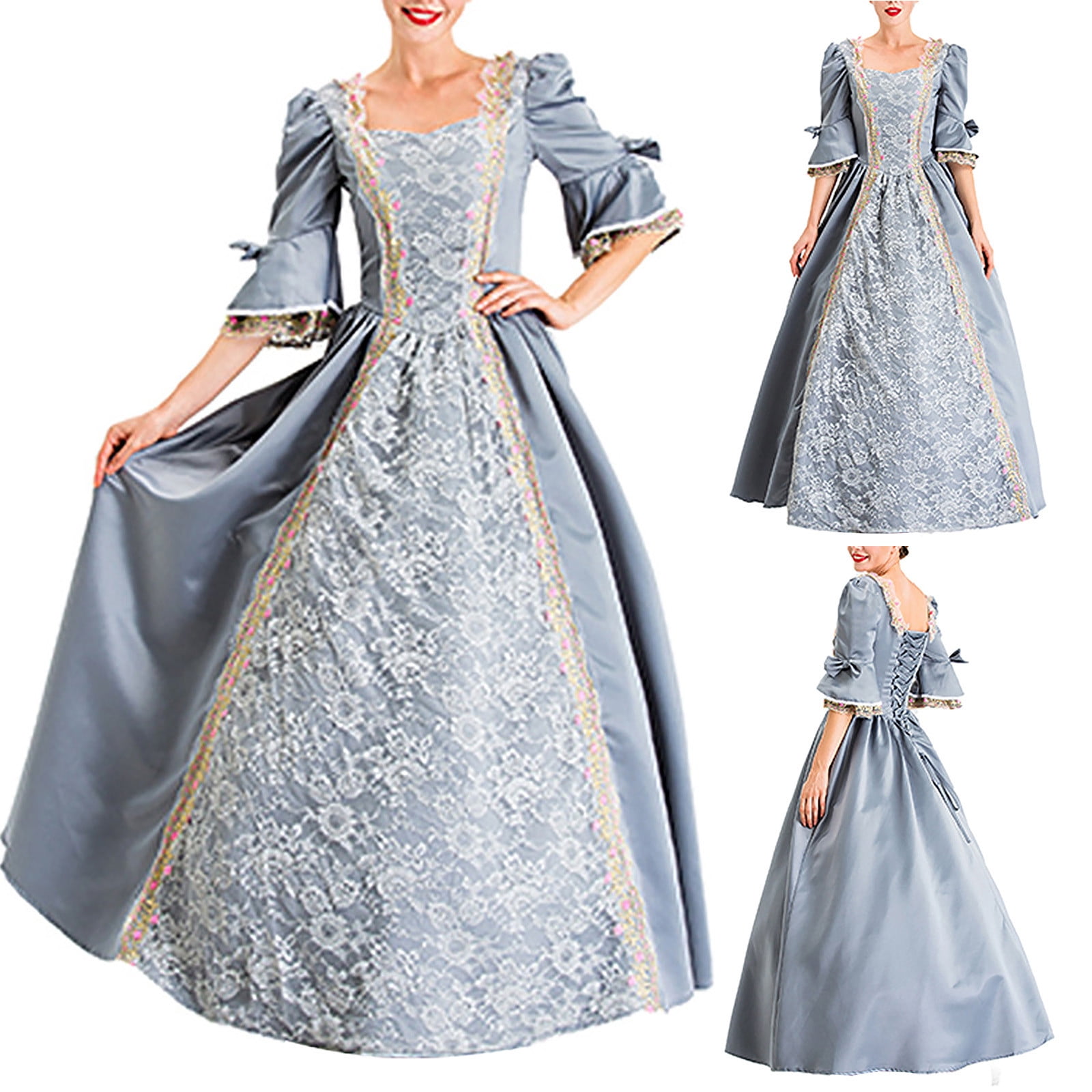 Juesizh Womens Renaissance Costume Square Collar Half Sleeve Dresses ...