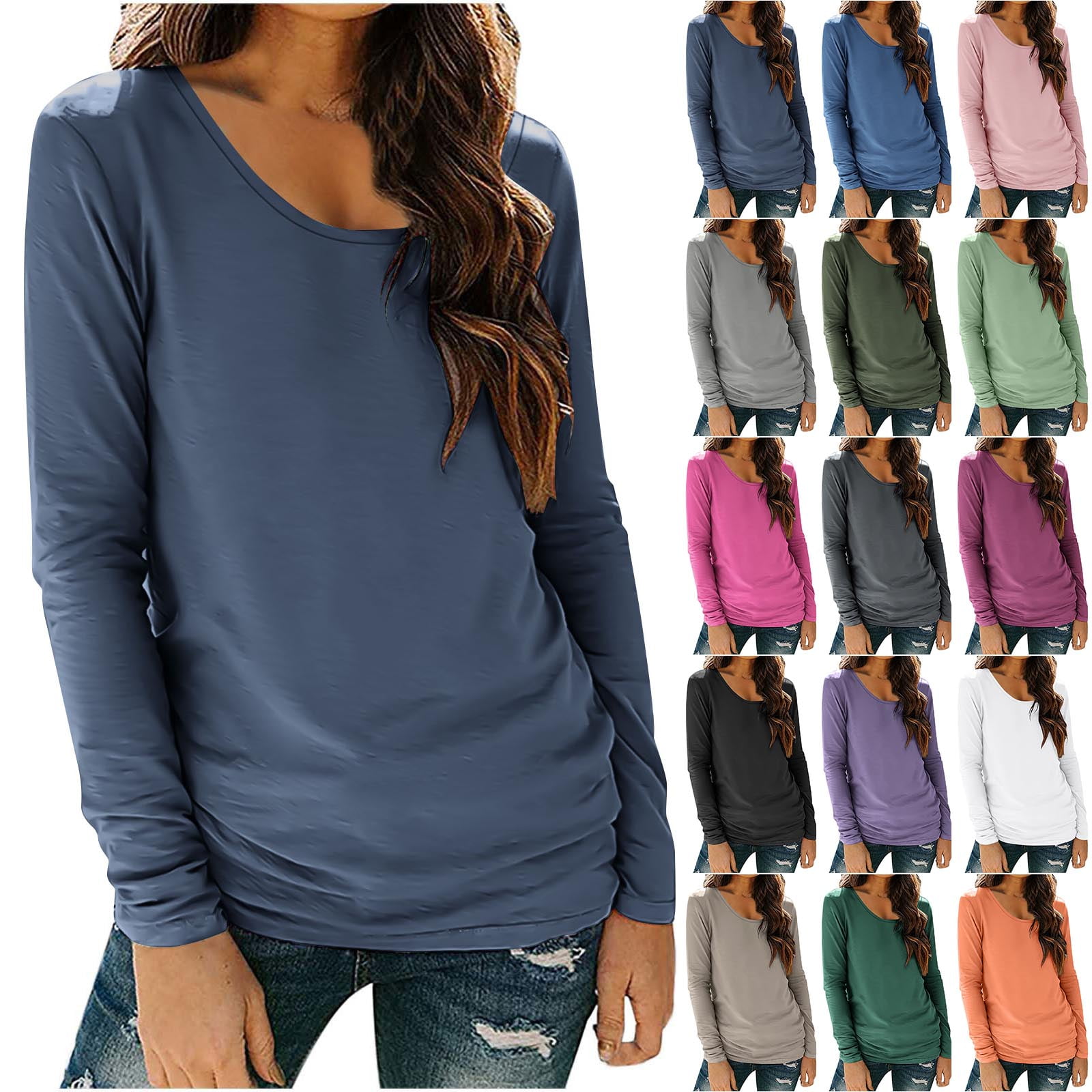 Juesizh Womens T Shirts Crew Neck Long Sleeve Shirts Tops Classic ...